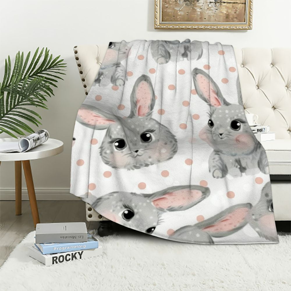 Childish Bunny Cartoon Rabbits Throw Blanket Living Room/Bedroom/Sofa ...