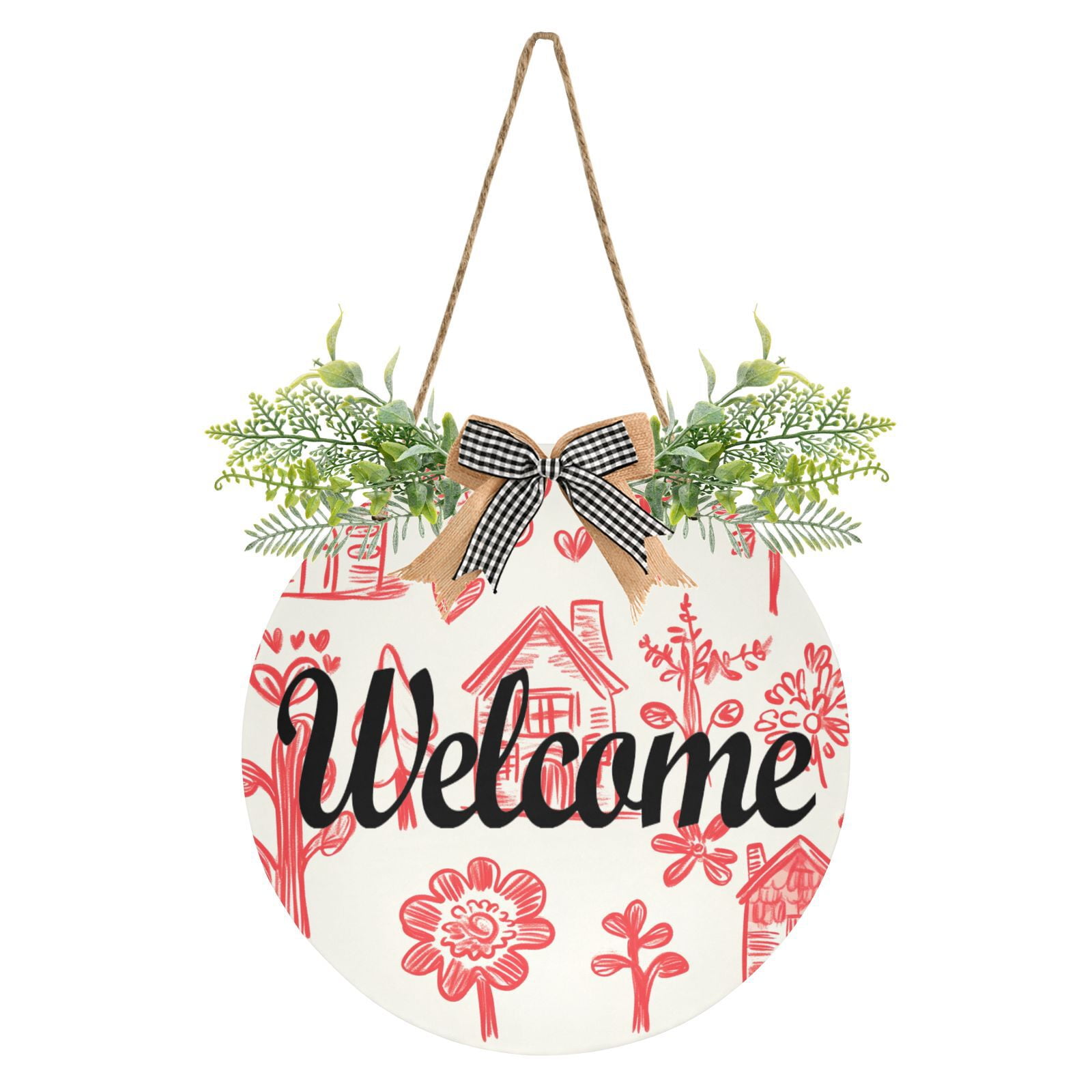 Childish Drawing Houses Welcome Sign for Front Door Wreath Door Sign ...