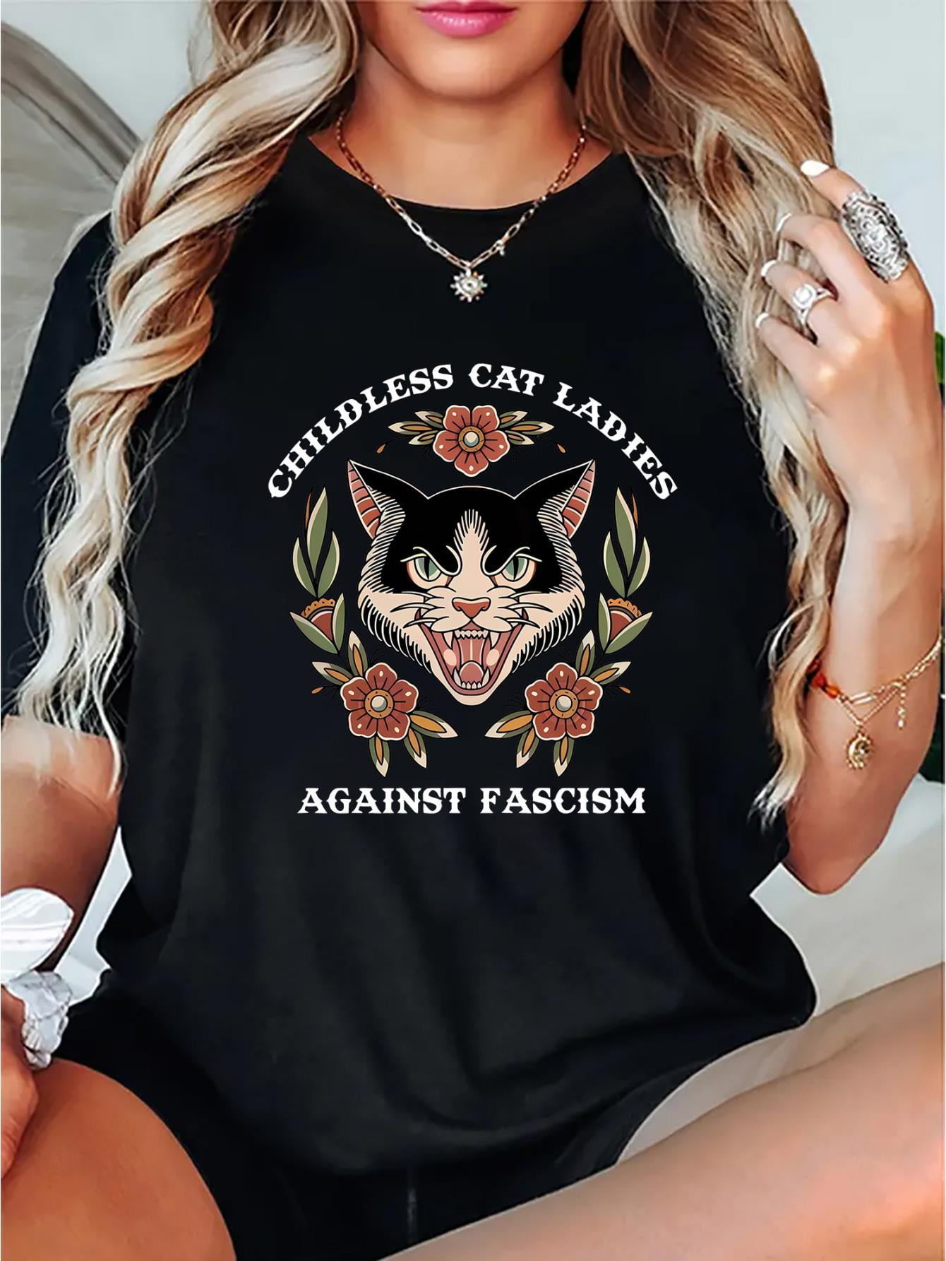 Childless Cat Ladies Graphic Tee - Polyester & Spandex Blend, Casual ...