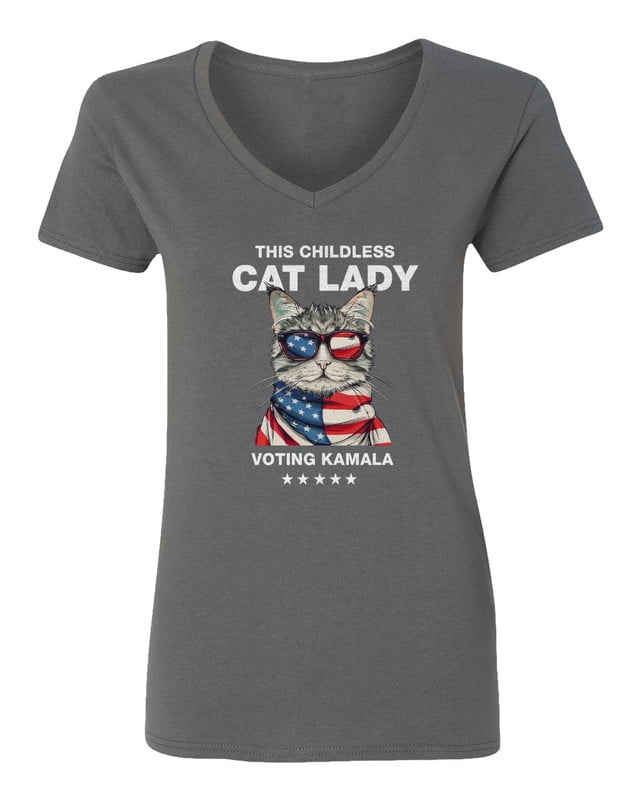 Childless Cat Lady Is Voting Kamala 2024 US Elections Ladies' V-Neck ...