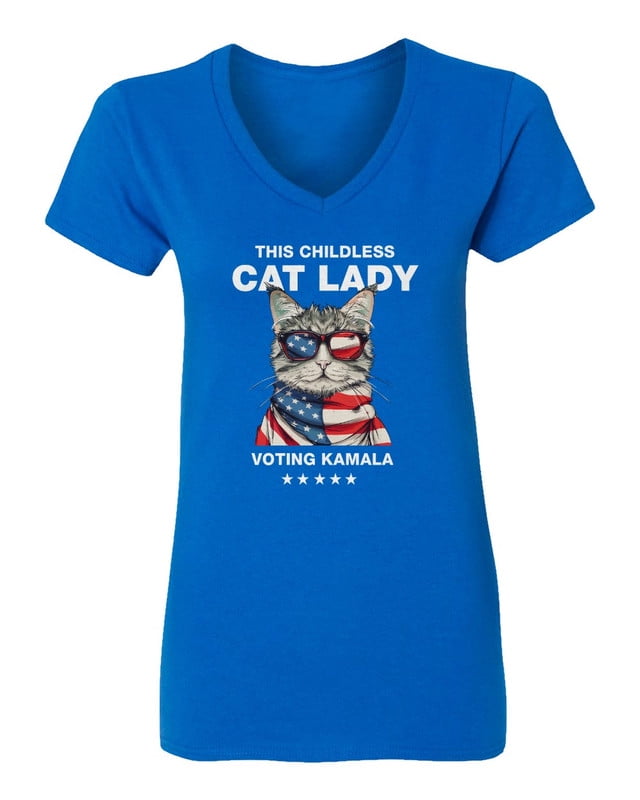 Childless Cat Lady Is Voting Kamala 2024 US Elections Ladies' V-Neck ...