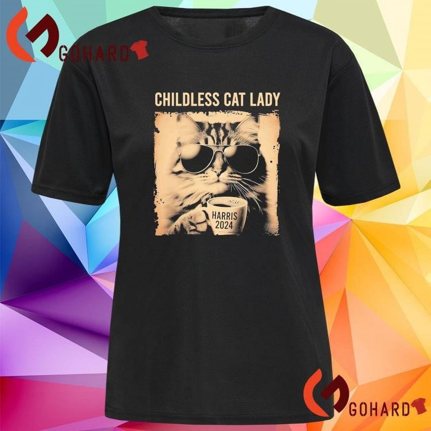 Childless Cat Lady Vintage Coffee Cat Kamala 2024 T-shirts - Walmart.com