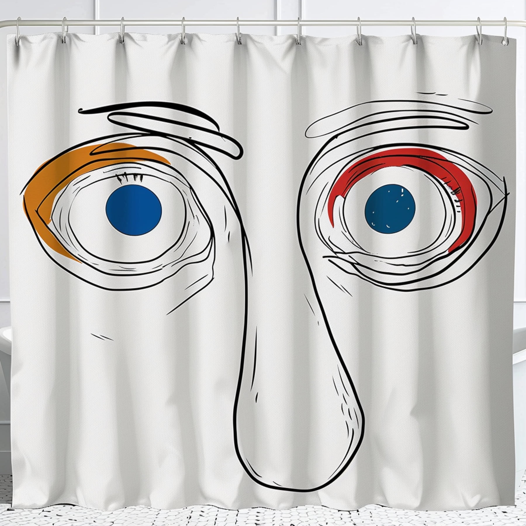 Childlike Eye Illustration Shower Curtain Red Blue Eyes Simple Shapes ...