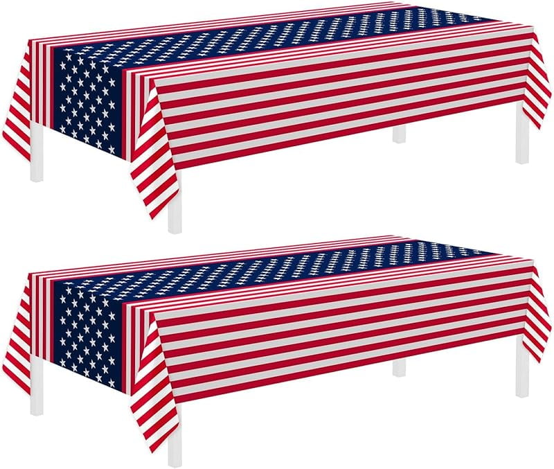 Childom 2 Pack Patriotic Tablecloth,Disposable Plastic Tablecloth 54" x ...