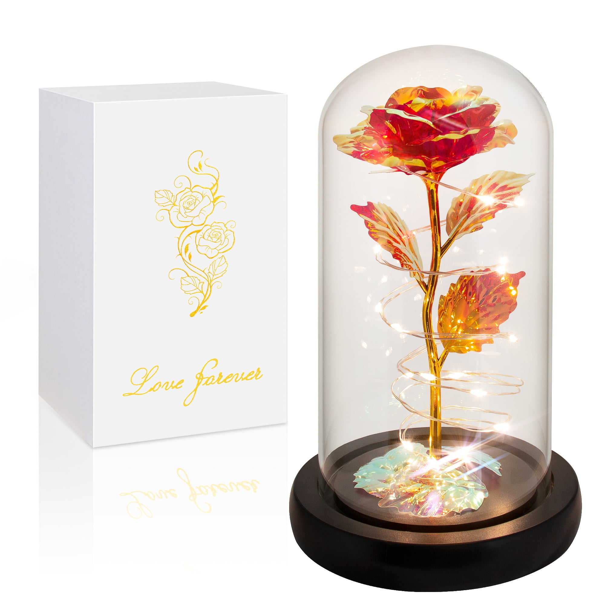 LED Love Base Eternal Rose: Red Artificial Rose in Glass Dome, Ideal ...