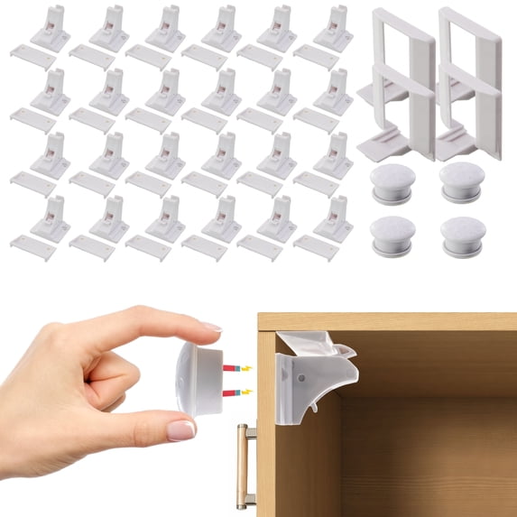 Childproof Magnetic Cabinet Locks - 24pc Set Toddler & Babyproof Drawer ...