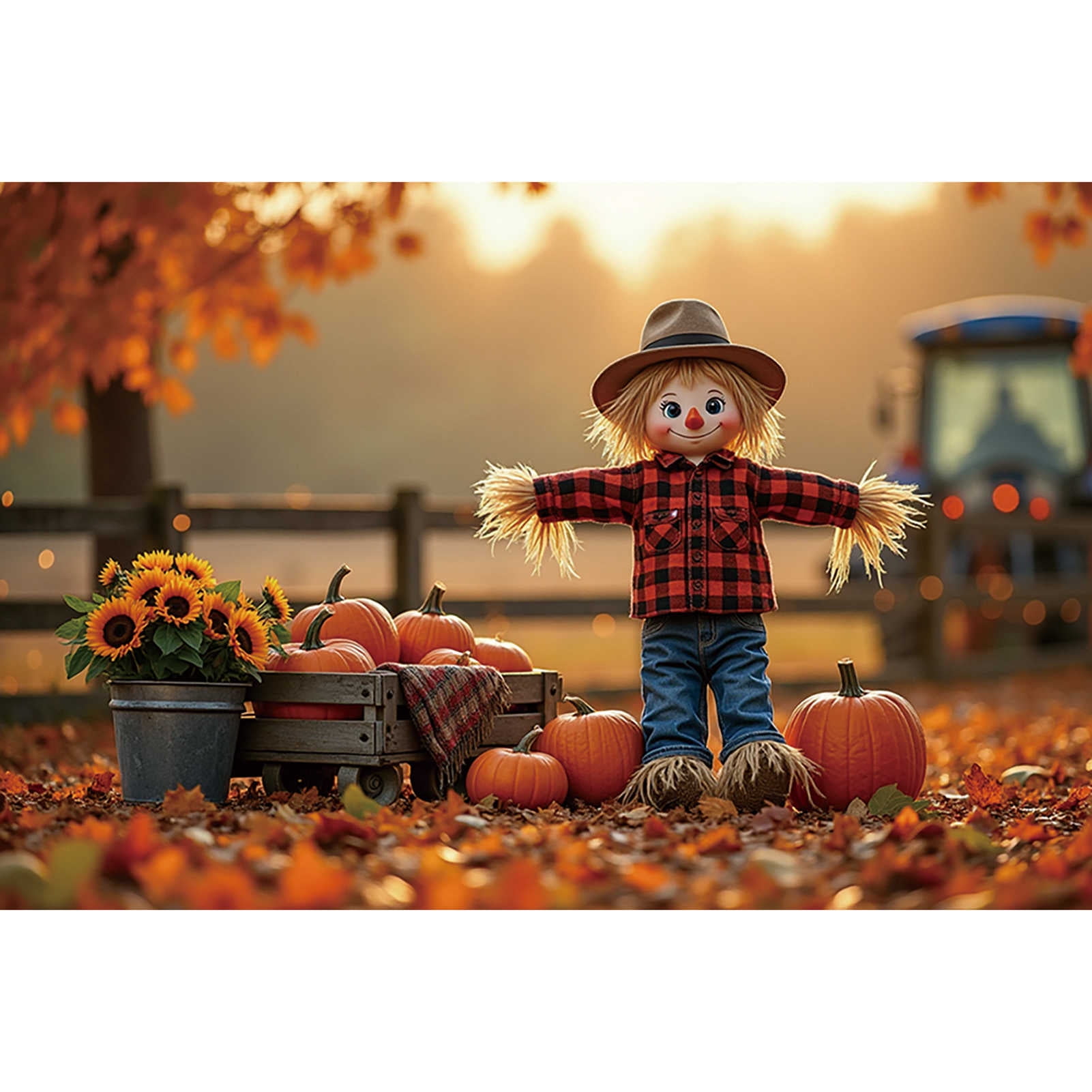 Childr Autumn Outdoor Photography Background Gard Park Pumpkin Scarecrow Haystack Backdrop ...
