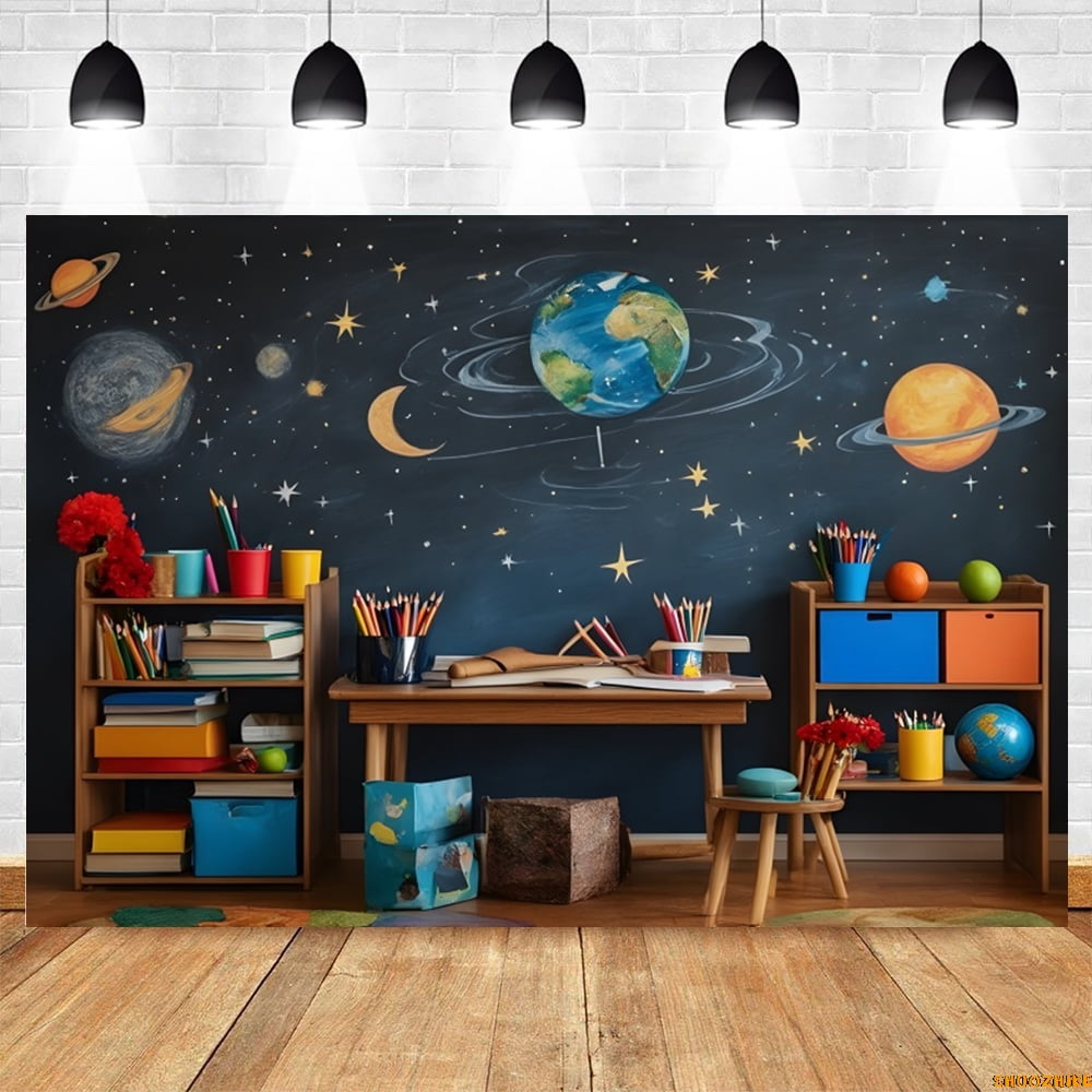 Childr Back to School Backdrop Classroom Book Pcil Blackboard Universe ...