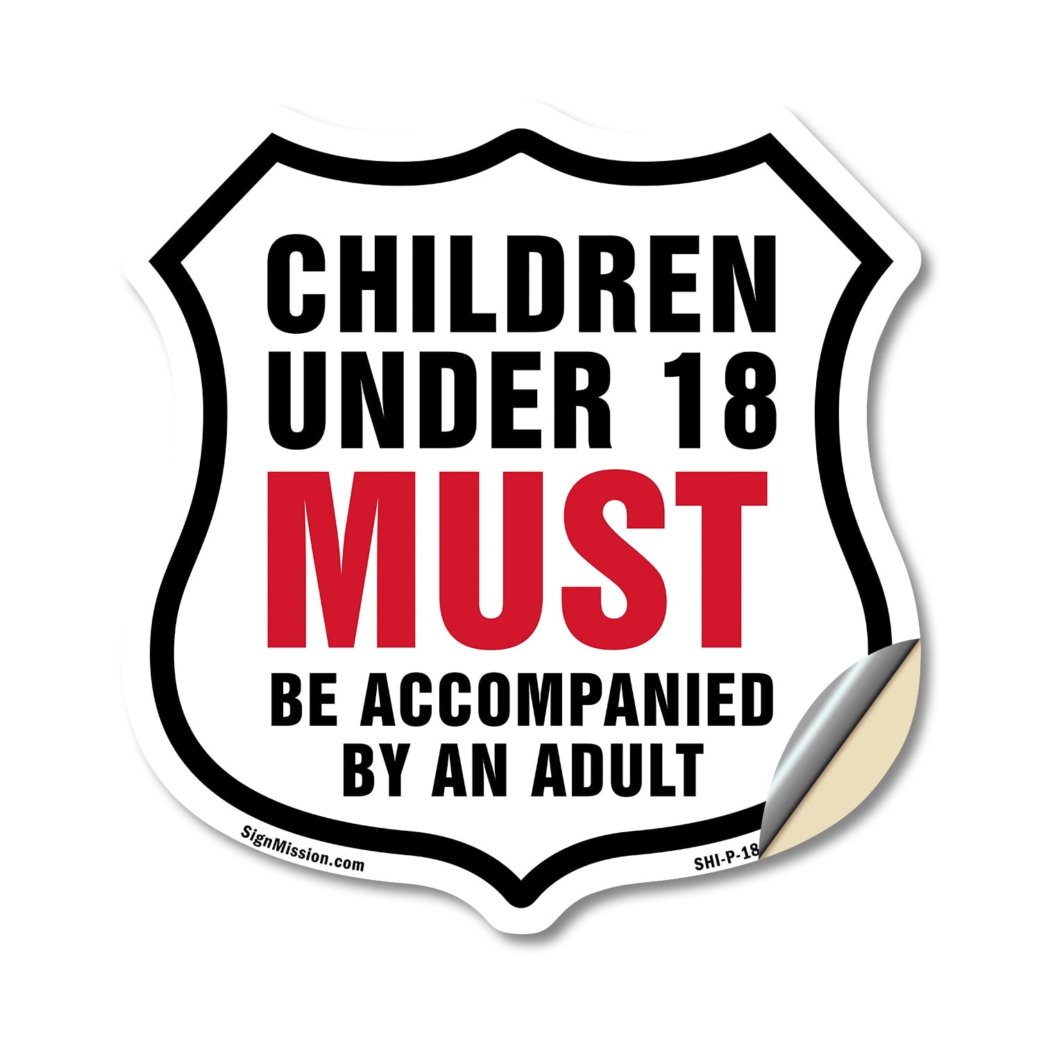 Children Under 18 Must Be Accompanied By An Adult (5 Pack) 4 inch X 4 ...