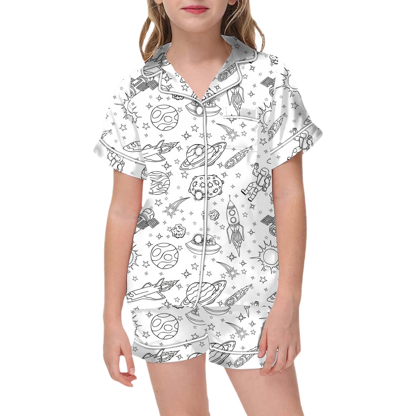 Children 2PCS Outfits Girls Pajamas Short Sleeve Lapel Button Down ...