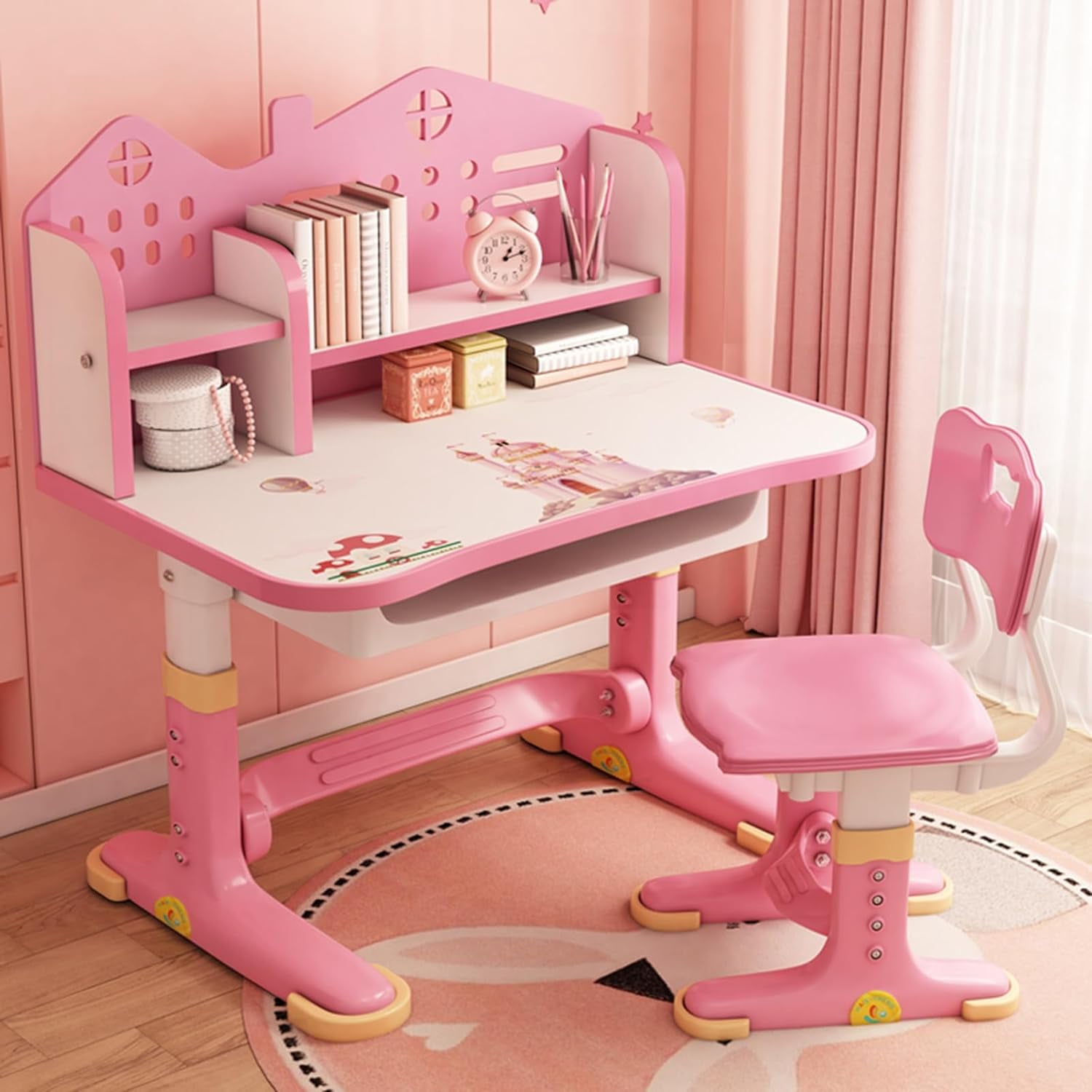 Children Adjustable Desk and Chair Set, Study Table for Kids, Pink Home ...