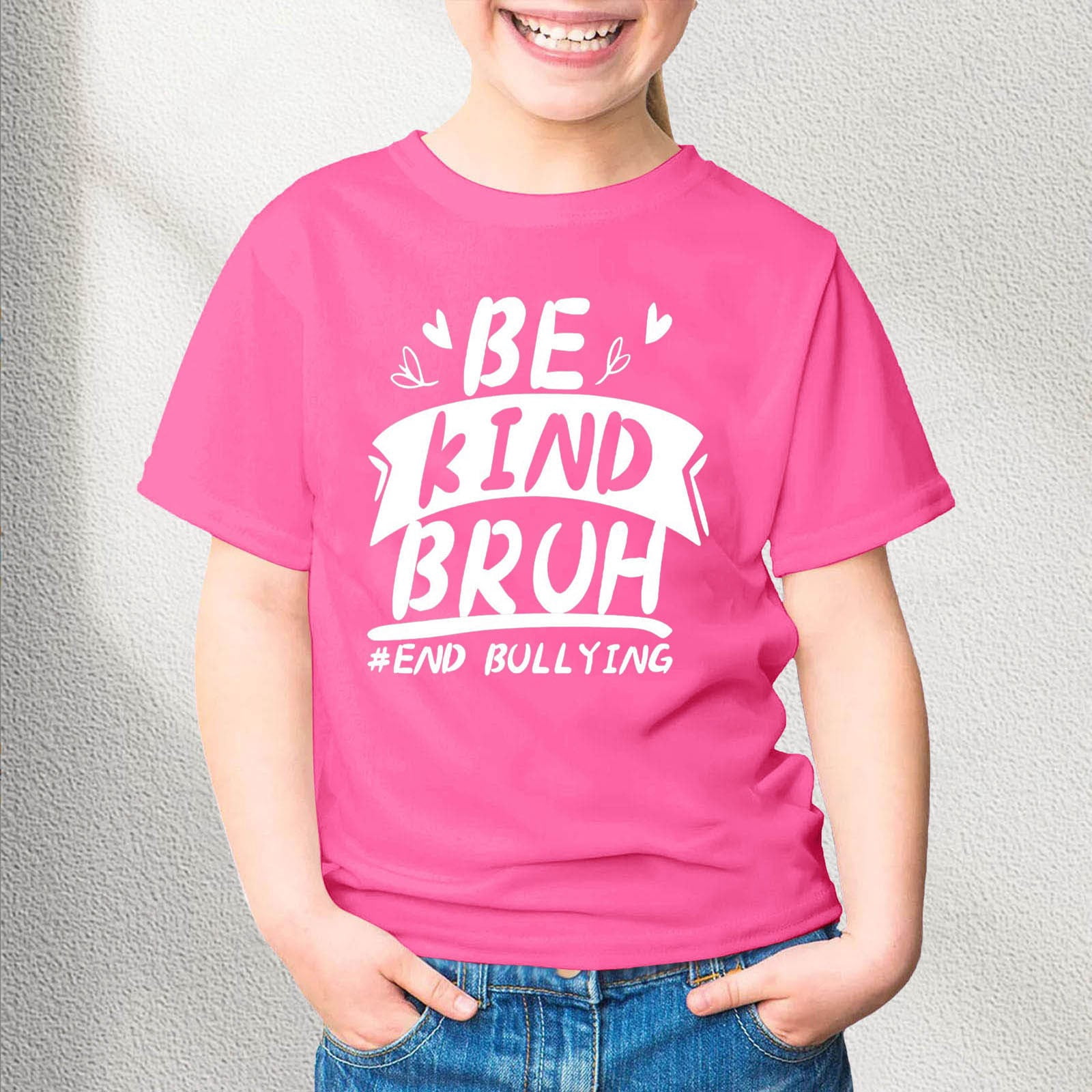 Children Anti-Bullying Graphic T Shirts Pink Short Sleeve Crew Neck ...