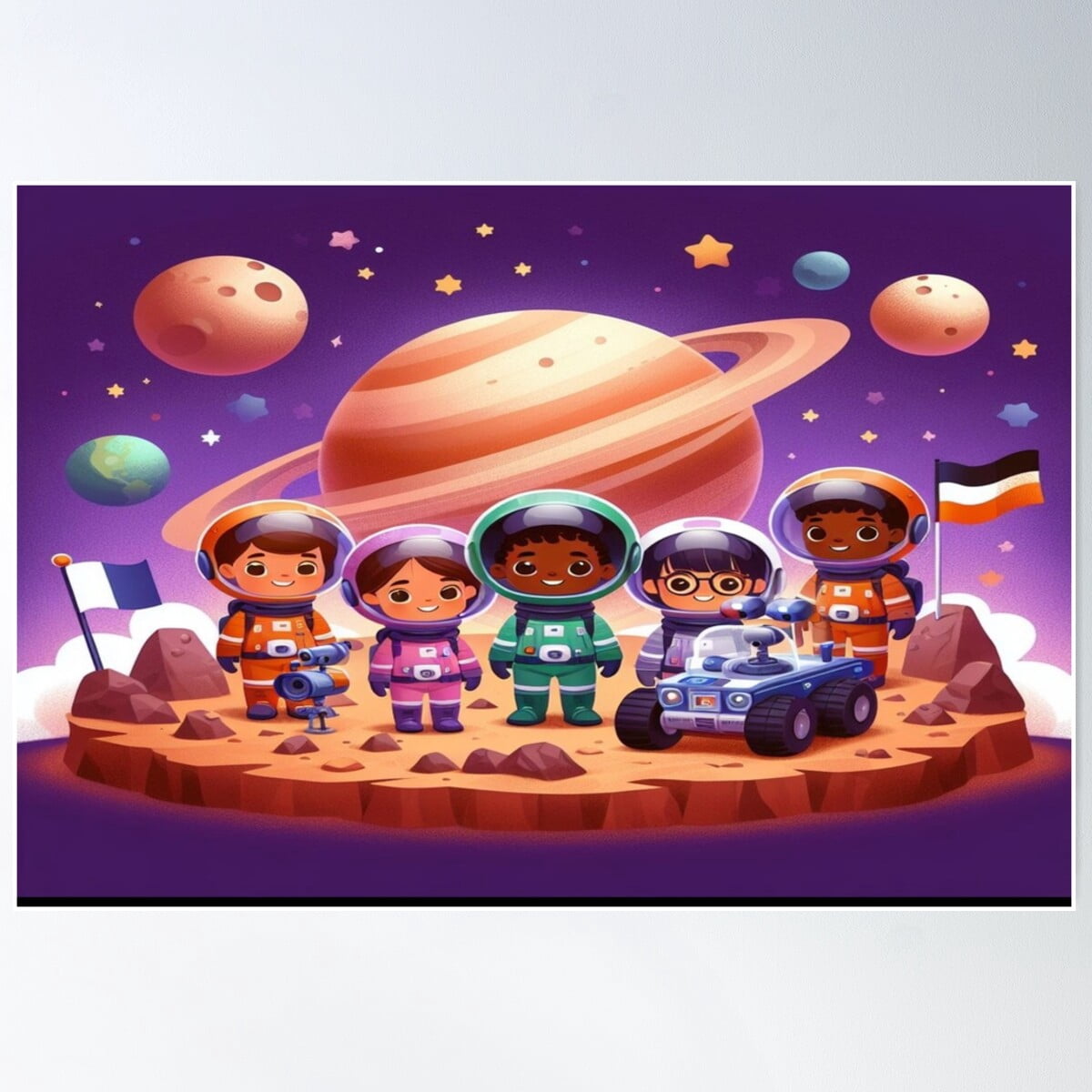 Children Astronauts On An Asteroid Space Wall Art And Puzzle Poster ...