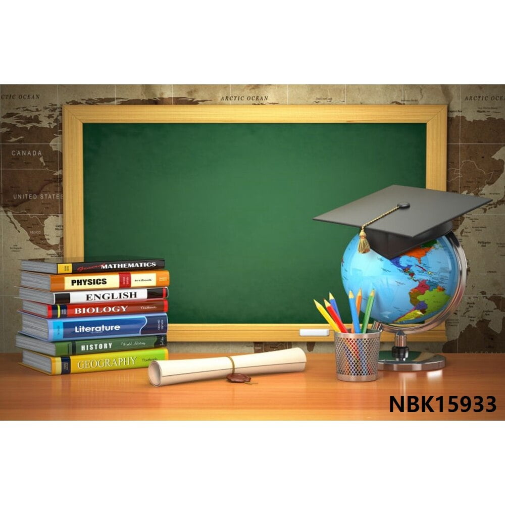 Children Back To School Backdrop Blackboard Globe Books Graduation ...