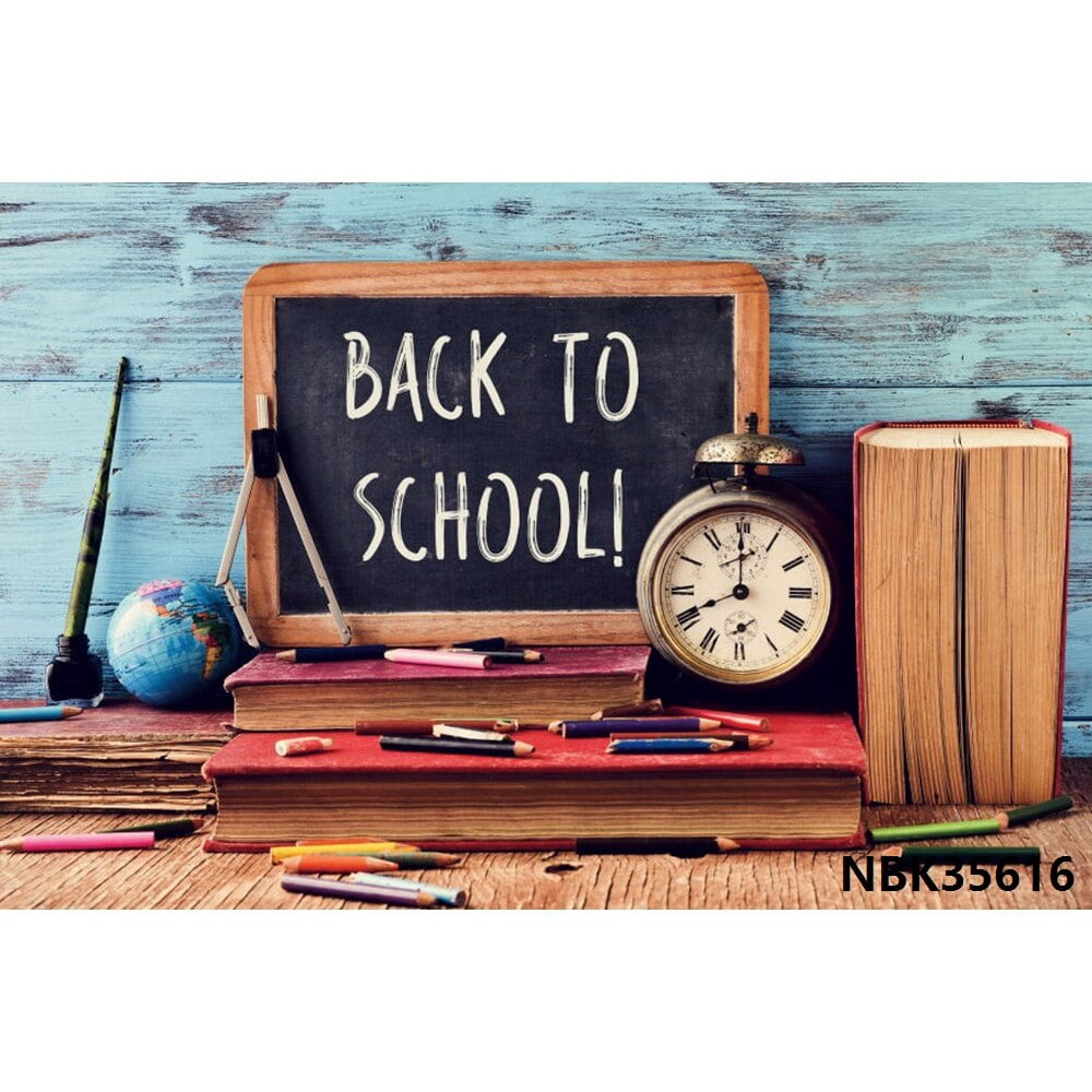 Children Back To School Backdrop Blackboard Globe Books Graduation ...
