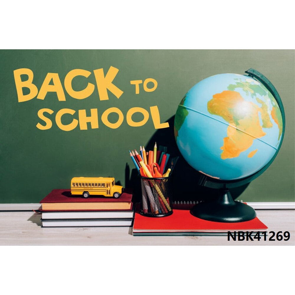 Children Back To School Backdrop Blackboard Globe Books Graduation ...