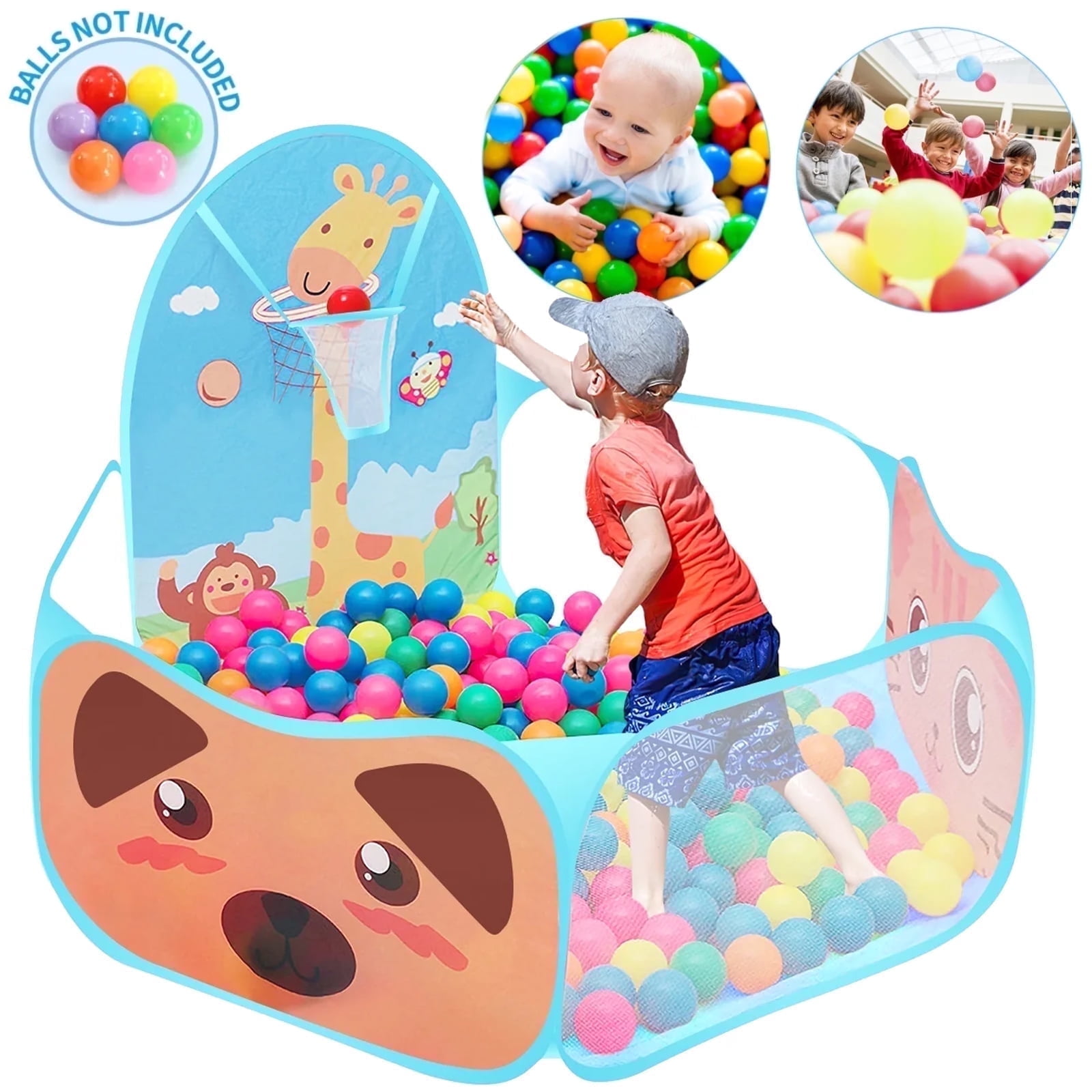 Children Ball Pit with Basketball Hoop, Portable Pop Up Play Tent，Indoor and Outdoor Easy ...