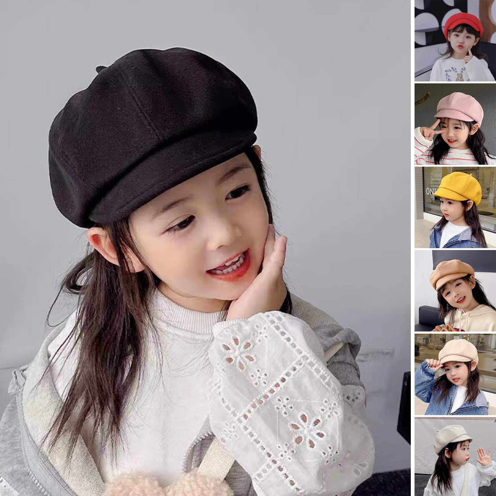 Children Beret Short Brim Vintage Solid Color Newsboy Cap Warm Autumn ...