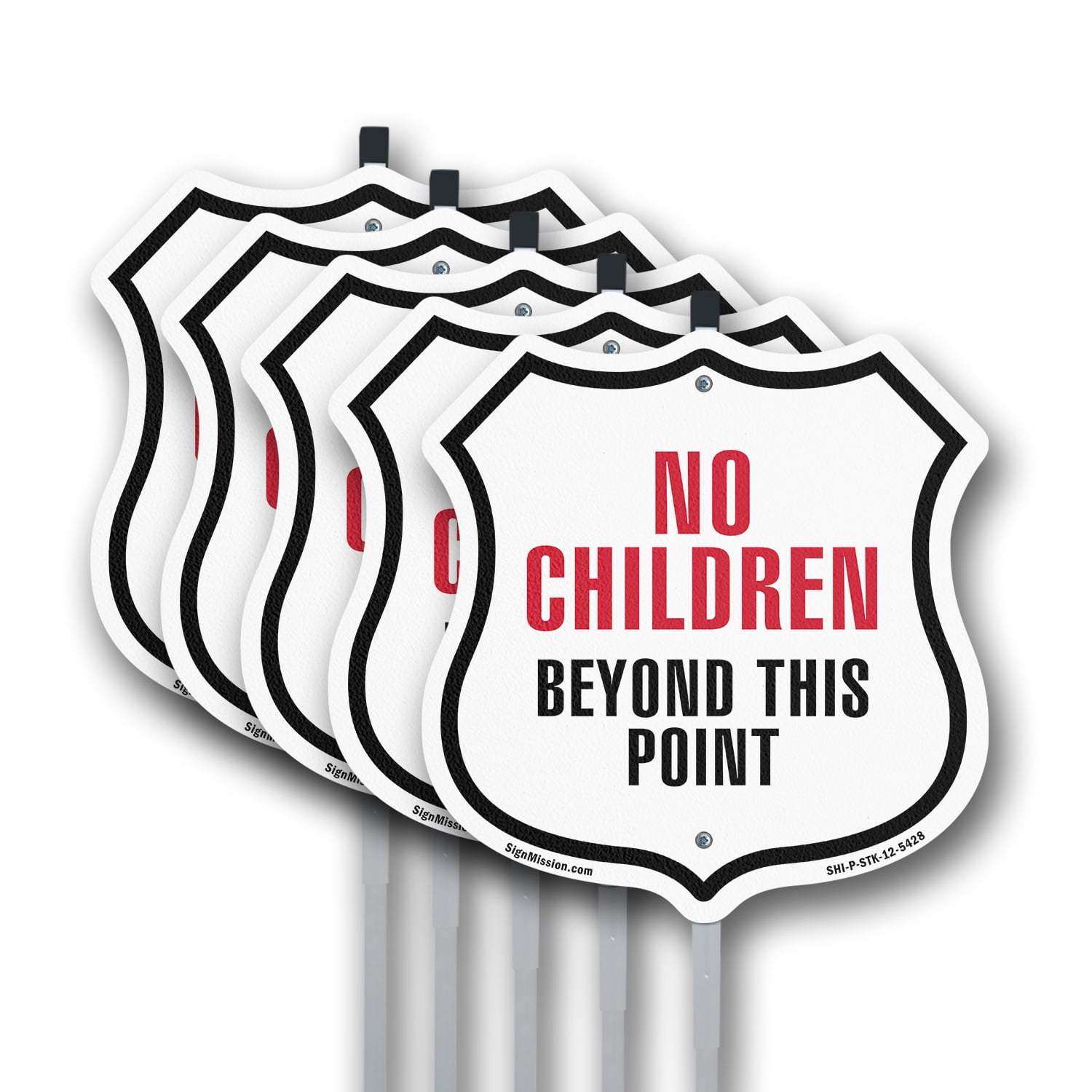 No Children Beyond This Point (5 Pack) 12 inch X 12 inch Shield Shaped ...