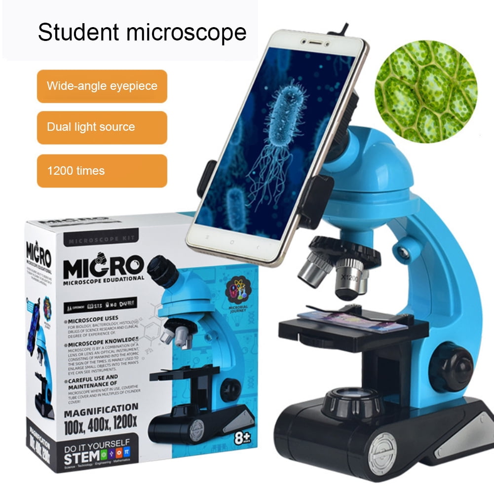 Children Biological Microscope Microscope Kit Lab LED 100X-400X-1200X ...