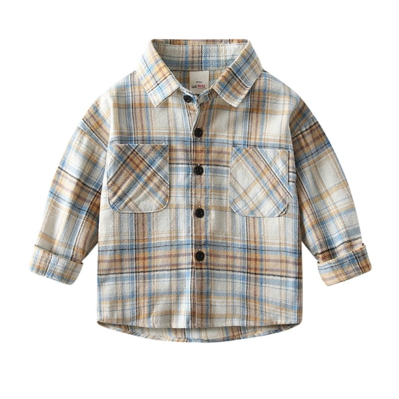 Children Boy Girl Plaid Thermal Shacket Coat for Kid Long Sleeve Crew ...
