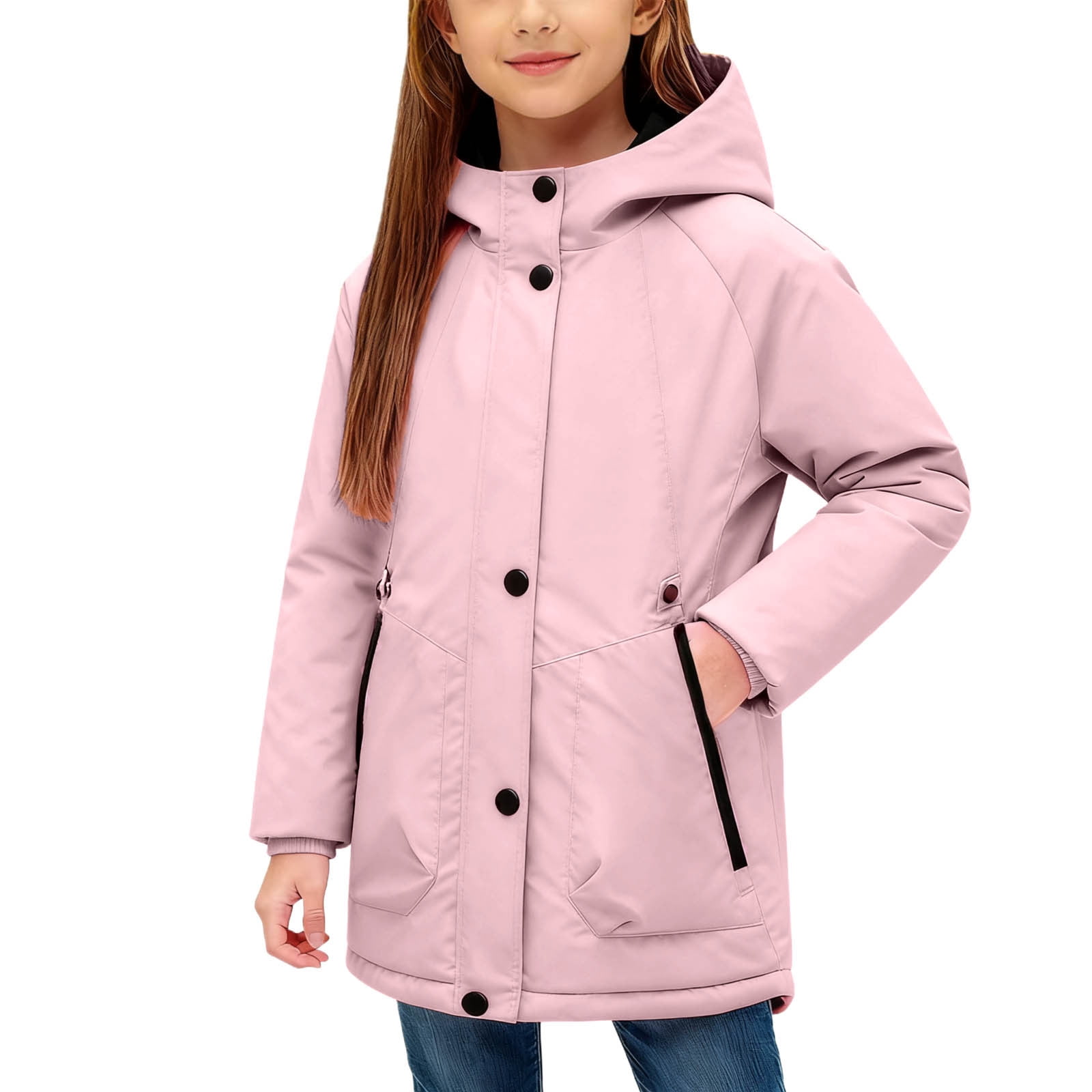 Children Boy Girl Thermal Thick Fuzzy with Hood Waterproof Basic Puffer ...