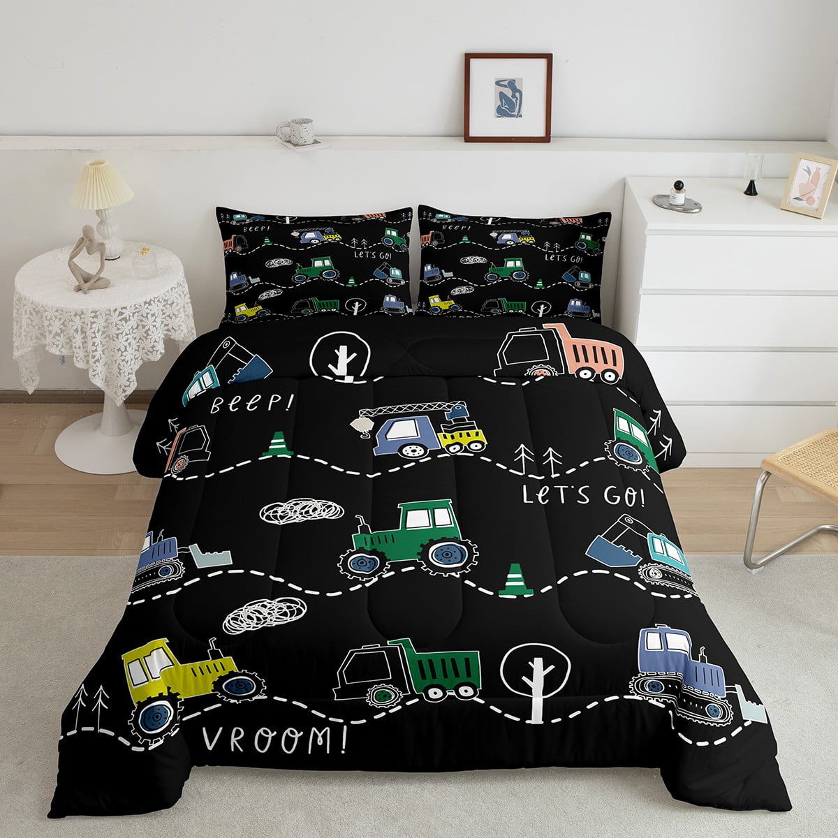 Children Boys Tractor Bedding Set King Funny Dinosaur Comforter Set ...