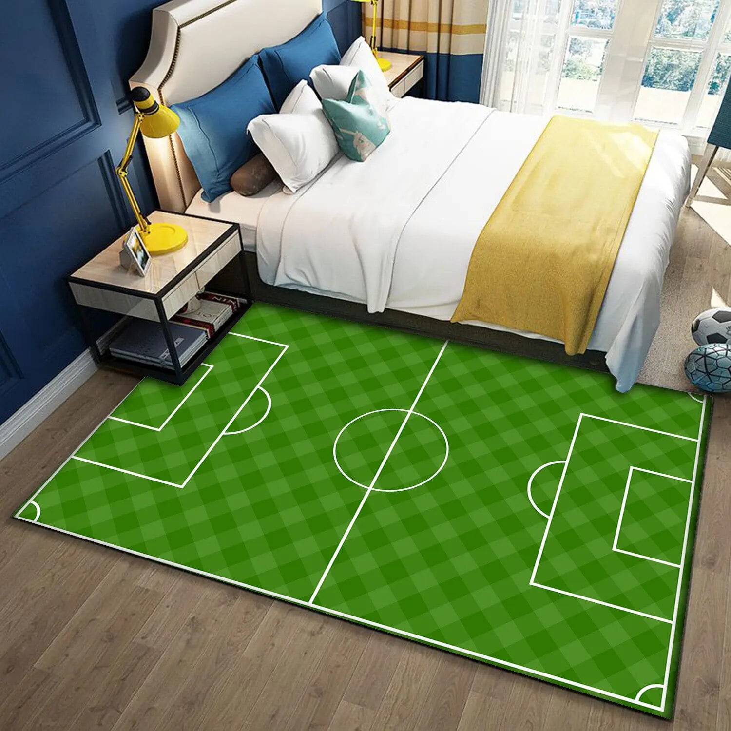 Children Cartoon Football Field Carpet Bedroom Room Decor Anti-slip ...