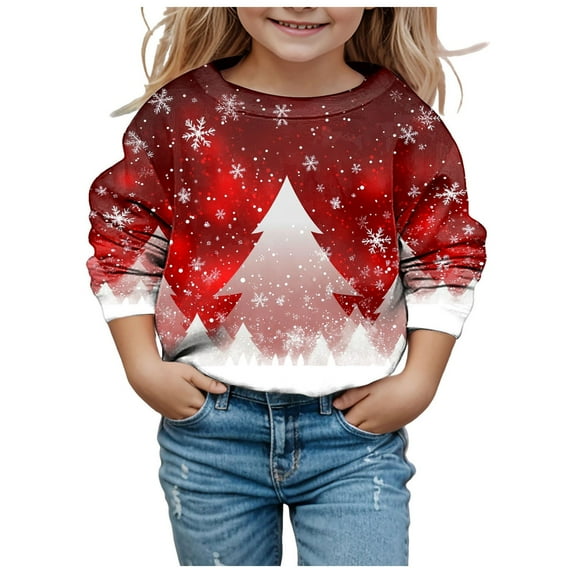 Children Christmas Sweatshirt Long Sleeve Crew Neck Print Hoodless ...