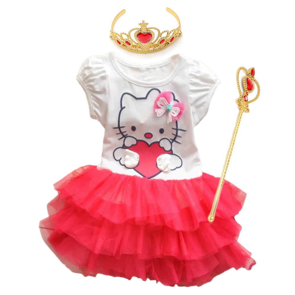 Children Clothing Sanrio Hello Kitty Princess Dresses For Girls Summer Short Sleeved Mesh Dress ...