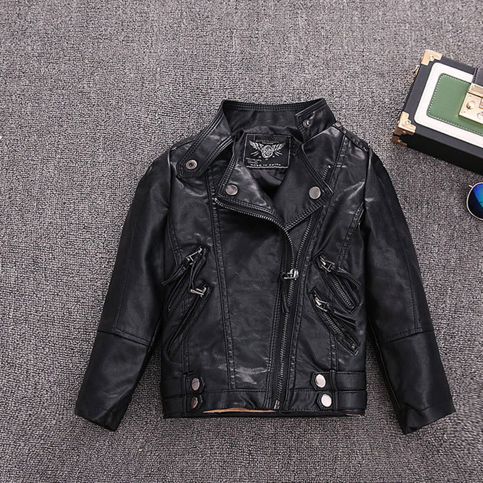 Children Collar Motorcycle Faux Leather Coats Kids Bomber PU Soft ...