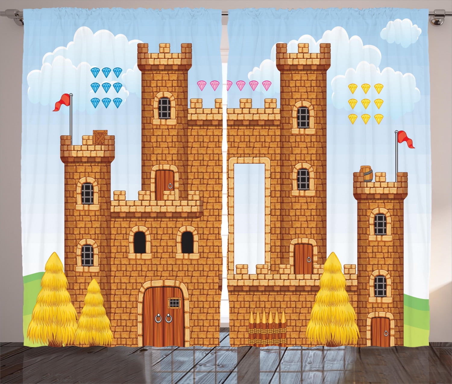 Ambesonne Video Game Curtains 2 Panel Set, Castle Leisure Hobby, 108" x ...