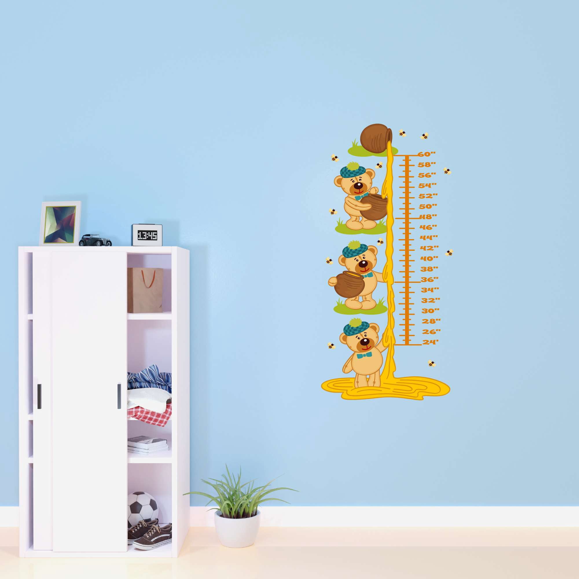 Children Cute Growth Chart Wall Decal Decoration Teddy Bear Kids Growth ...