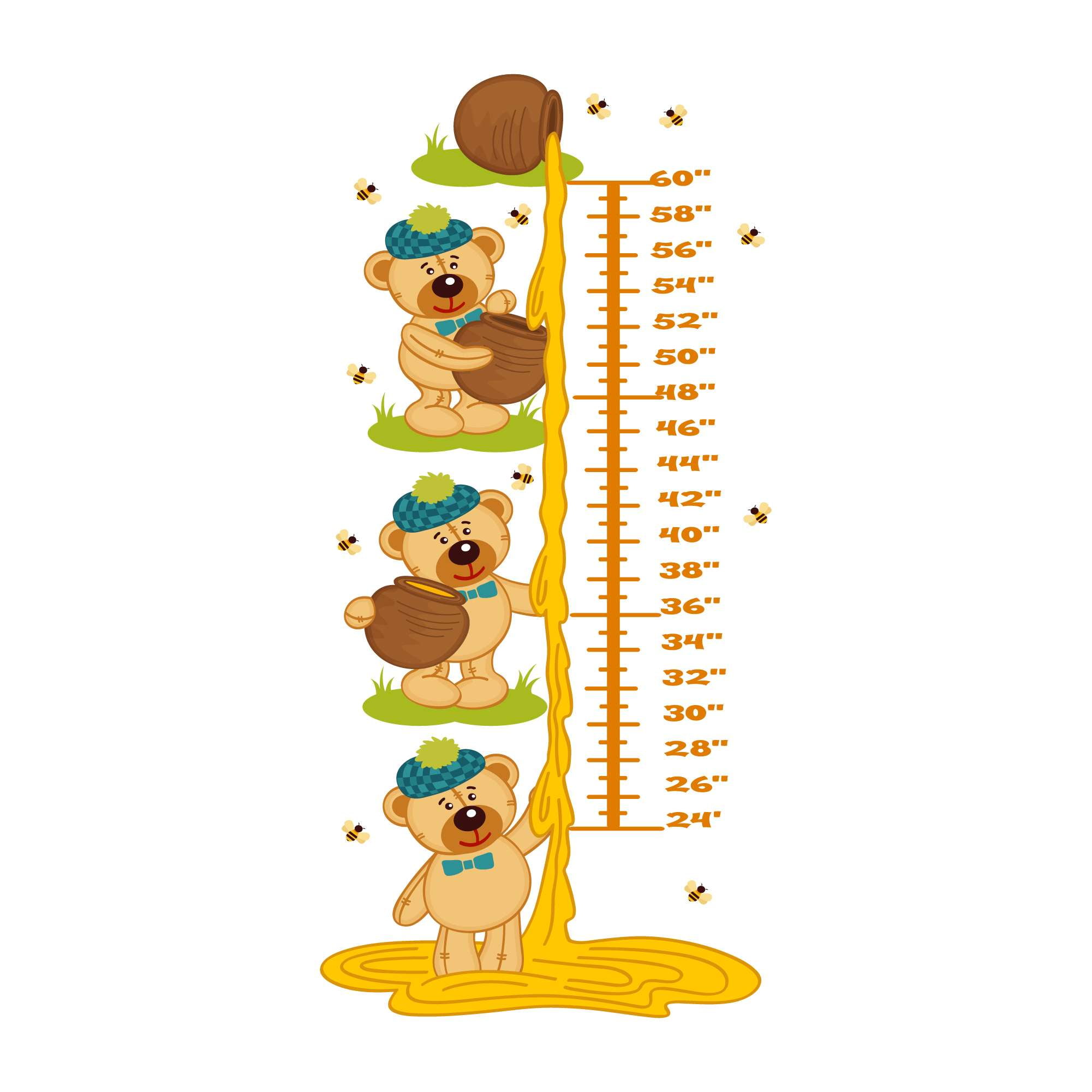 Children Cute Growth Chart Wall Decal Decoration Teddy Bear Kids Growth ...