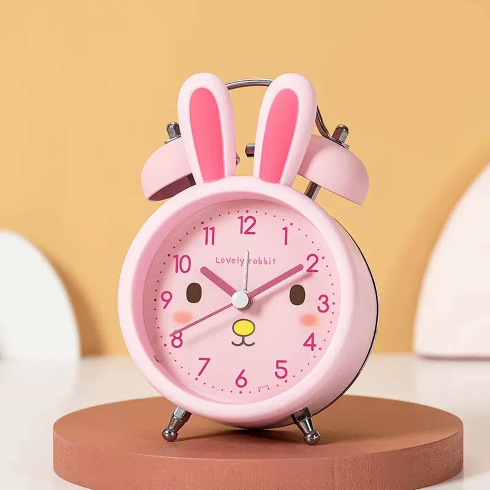 Children Cute Rabbit Alarm Clock Silent Non Ticking Clock Night Light ...
