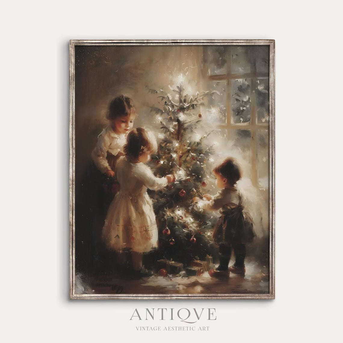 Children Decorating Winter Tree Art Poster, Winter Room Scene,2029_V ...