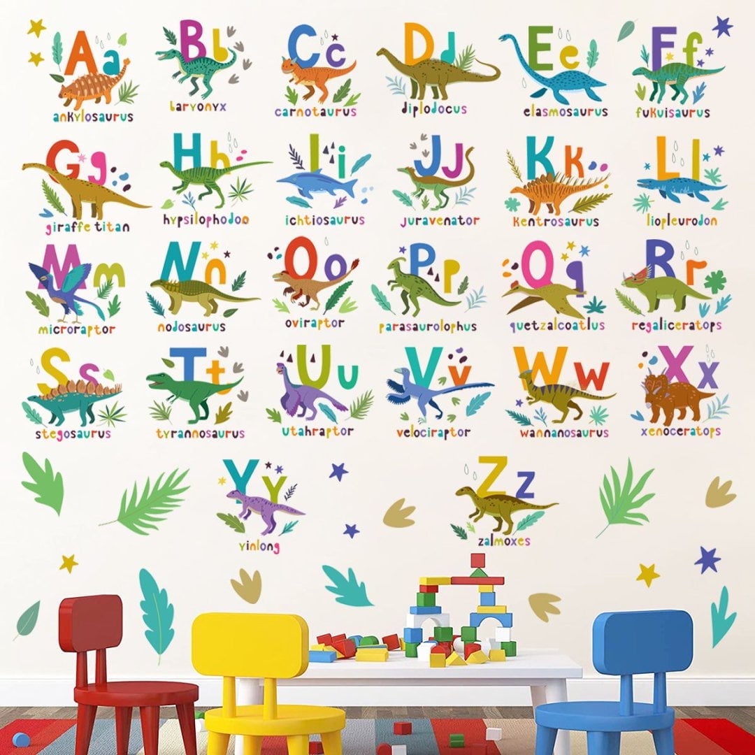 Children Dinosaur Wall Decal 26 Alphabet Stickers Peel and Stick ...