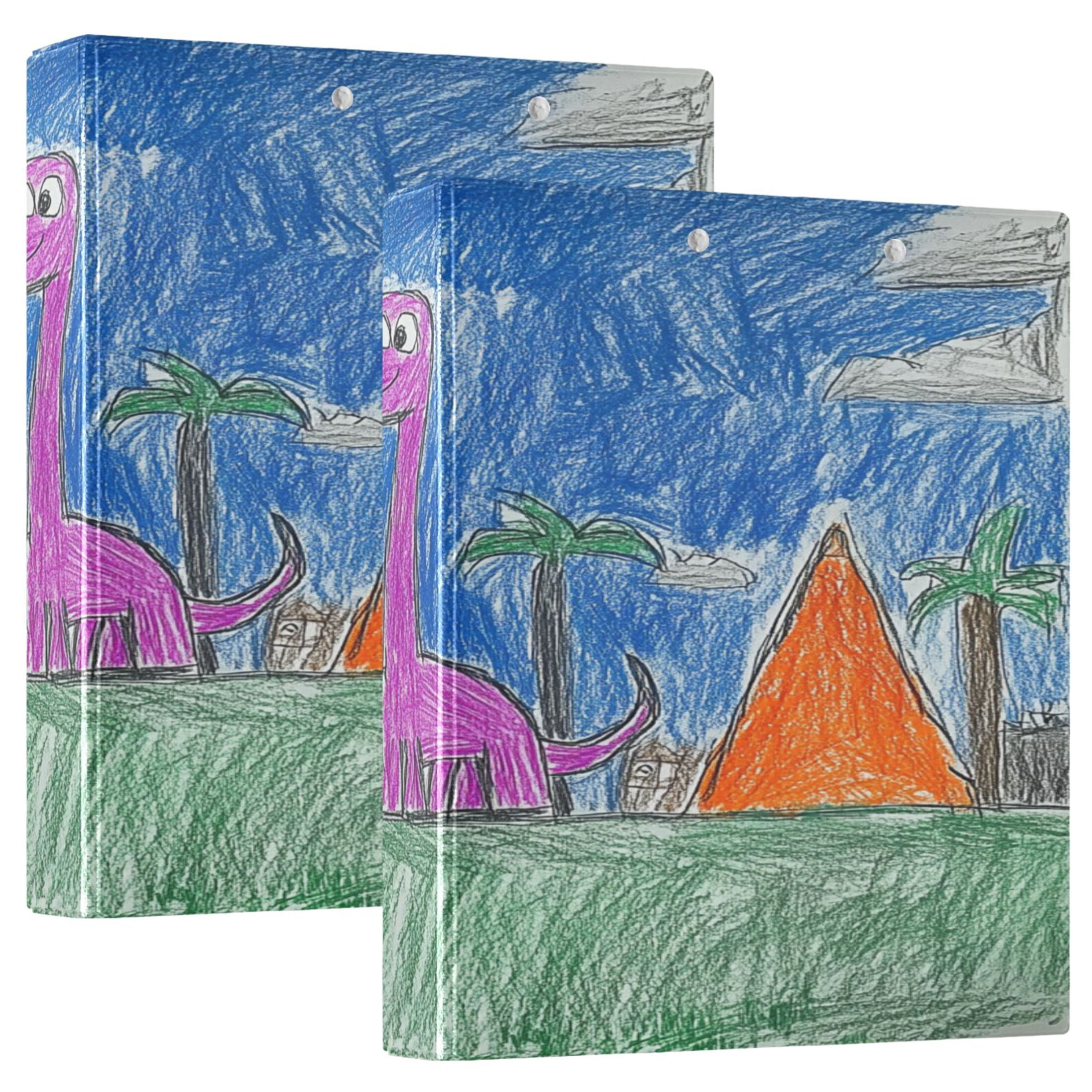 Children Doodle Dinosaur 12.4x10.6in PVC Round Ring Binder, D-Ring 3 ...
