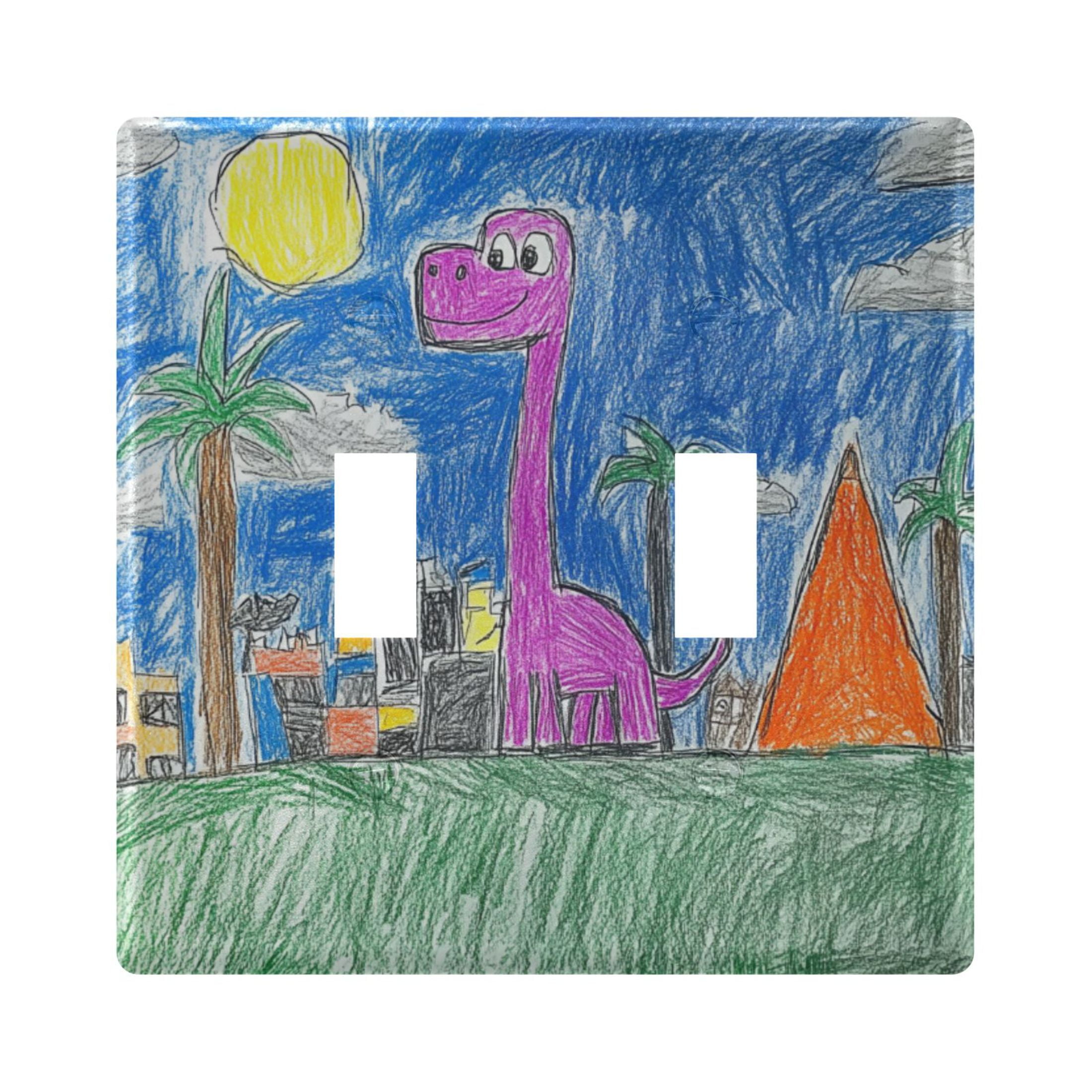 Children Doodle Dinosaur Fireproof Switch Plate with Rounded Edges 3 ...