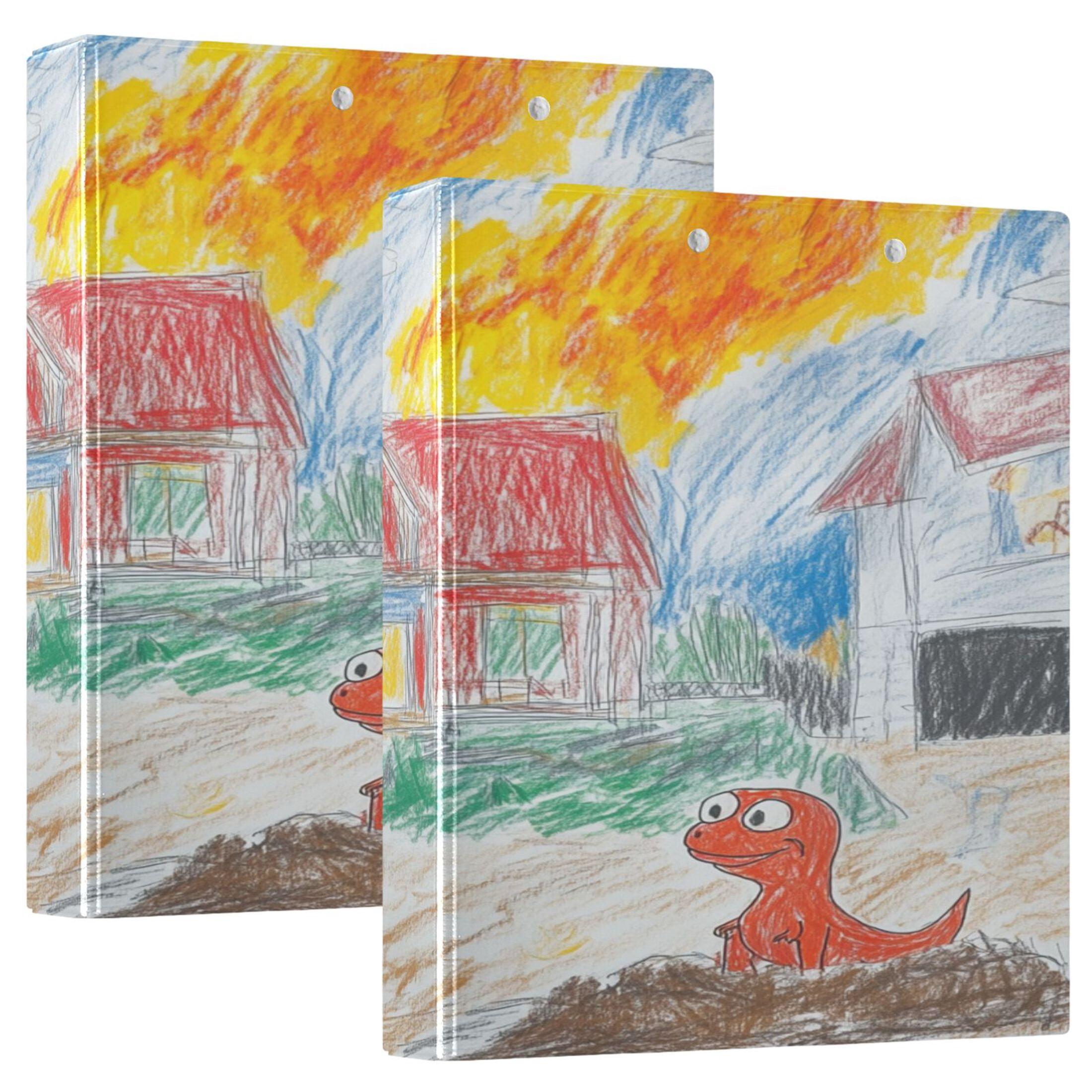 Children Doodle Dinosaur Pattern 12.4x10.6in PVC Round Ring Binder, D ...