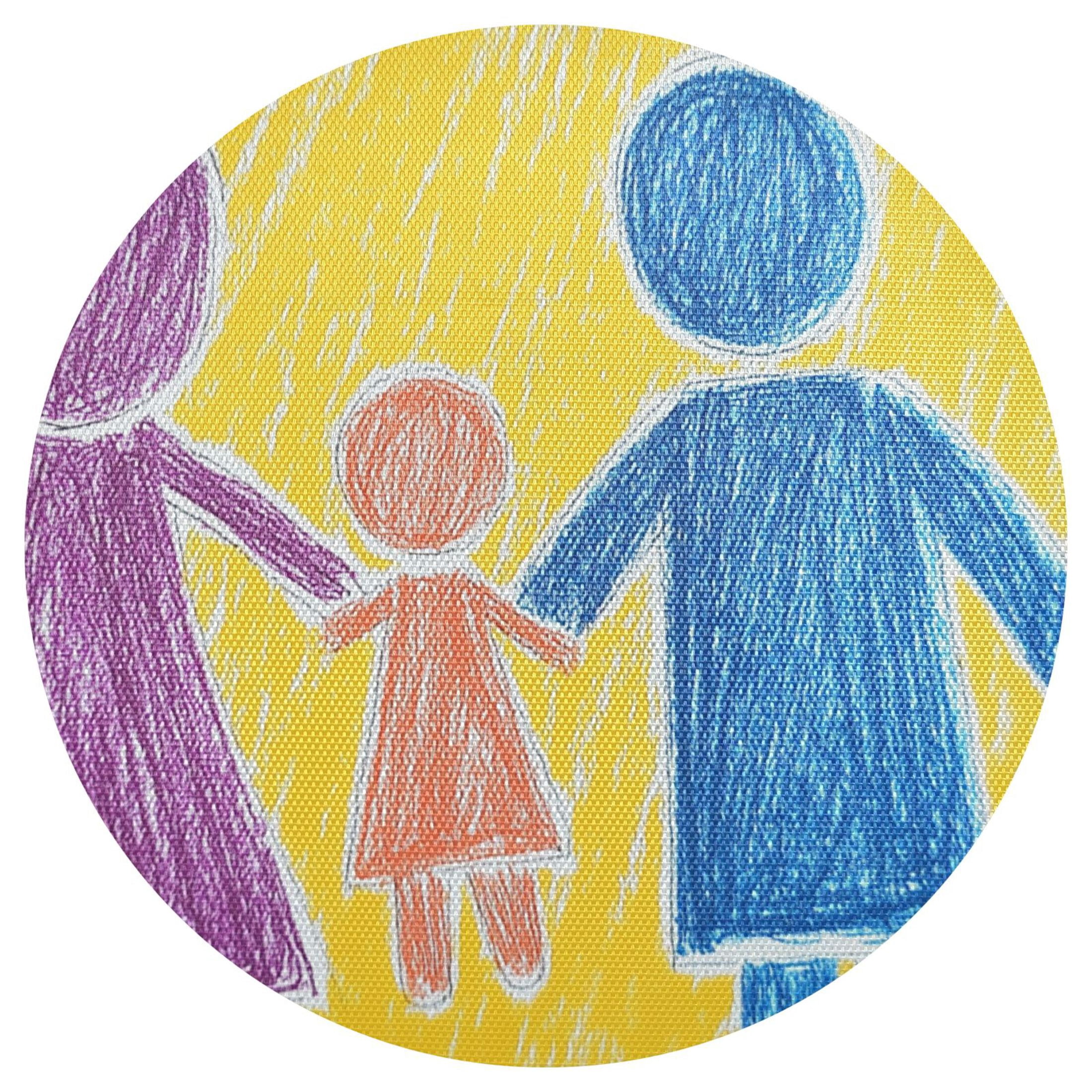 Children Doodle Family 15.4in Diameter PVC Plate Mat, Heat-Resistant ...