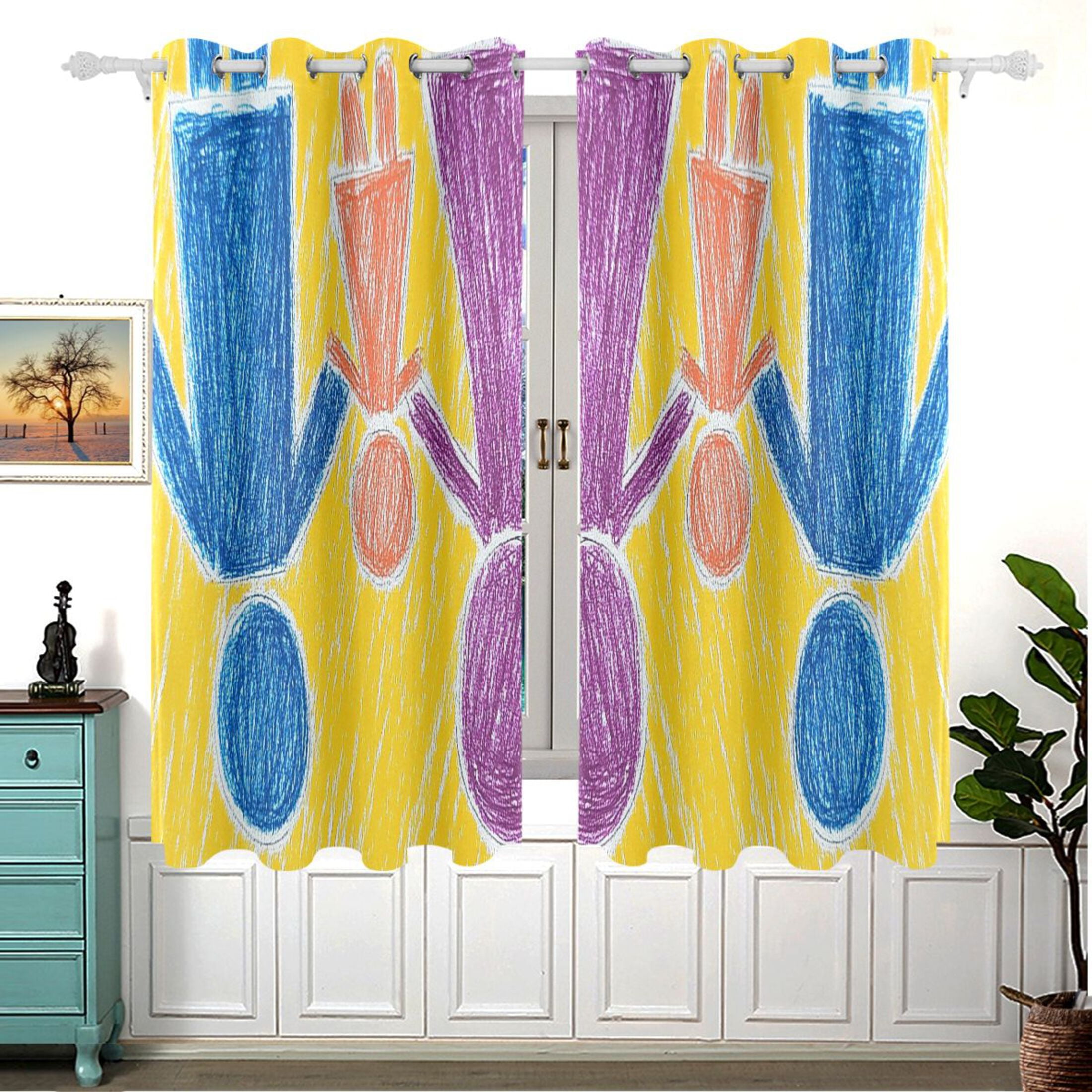 Children Doodle Family 63x55in Window Curtain Panels 63x55in 2-Piece ...