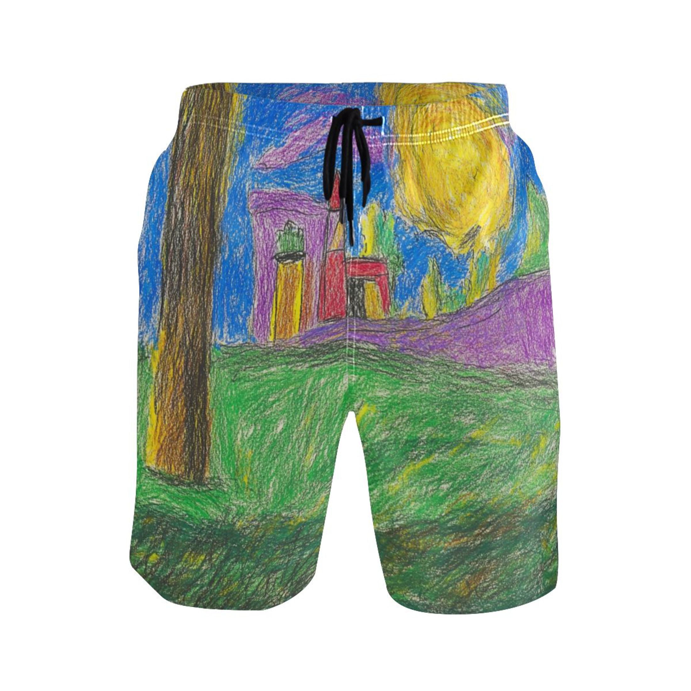 Children Doodle Pattern Small Size Men's Quick Dry Beach Shorts with ...