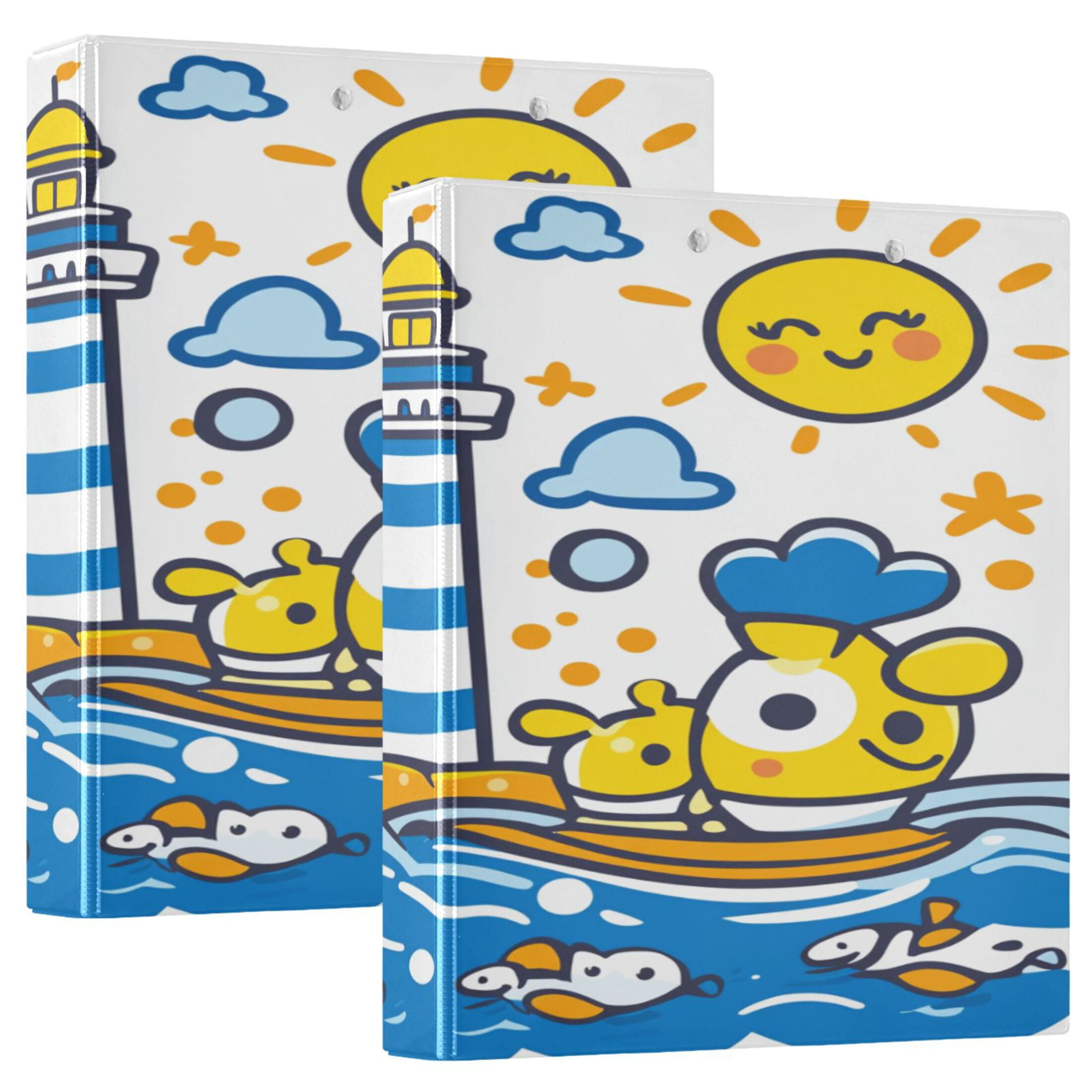 Children Doodle Style 12.4x10.6in PVC Round Ring Binder, D-Ring 3-Hole ...