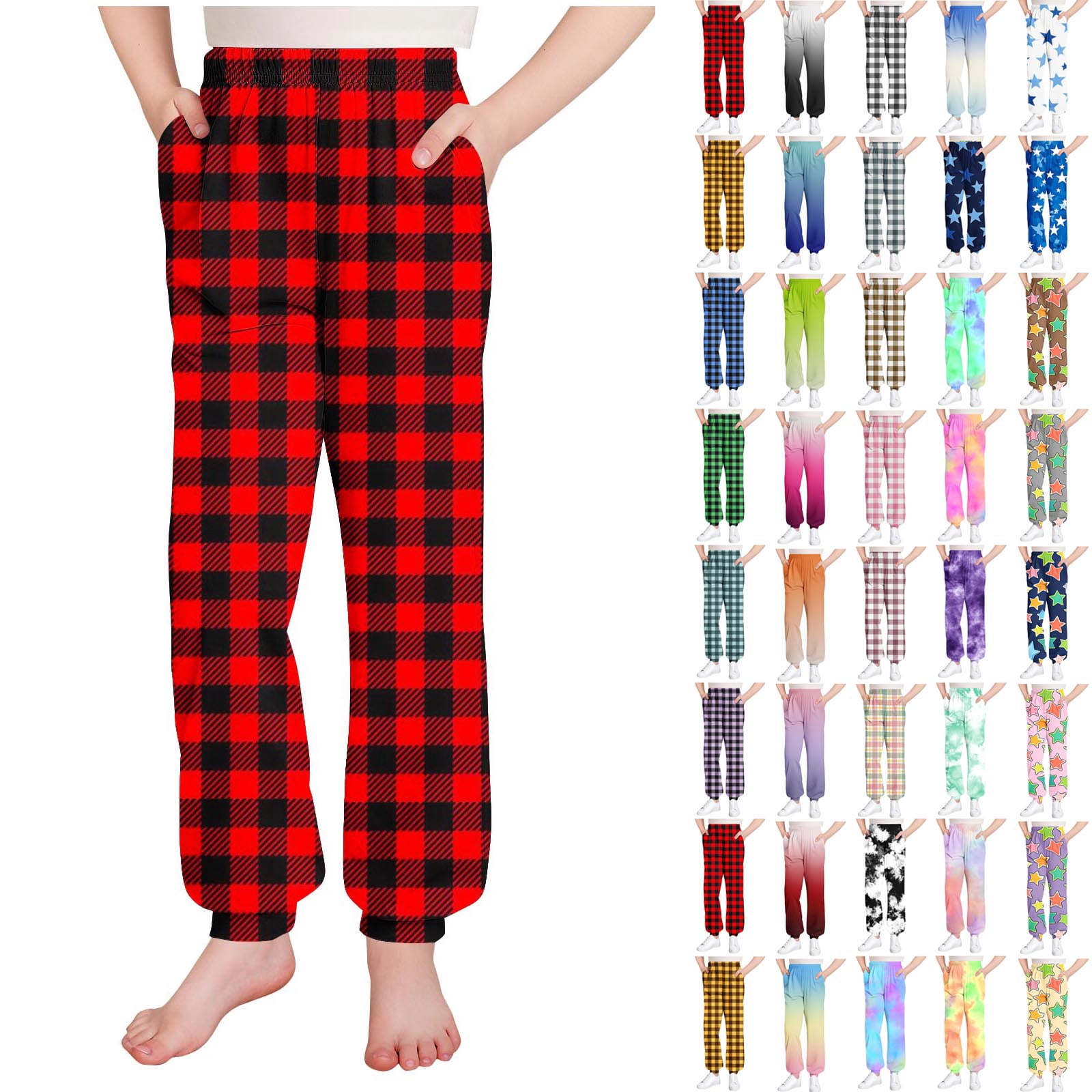 BiZtdJrK Children Elastic Waist Plaid Sweatpants Boys Girls Cinch ...