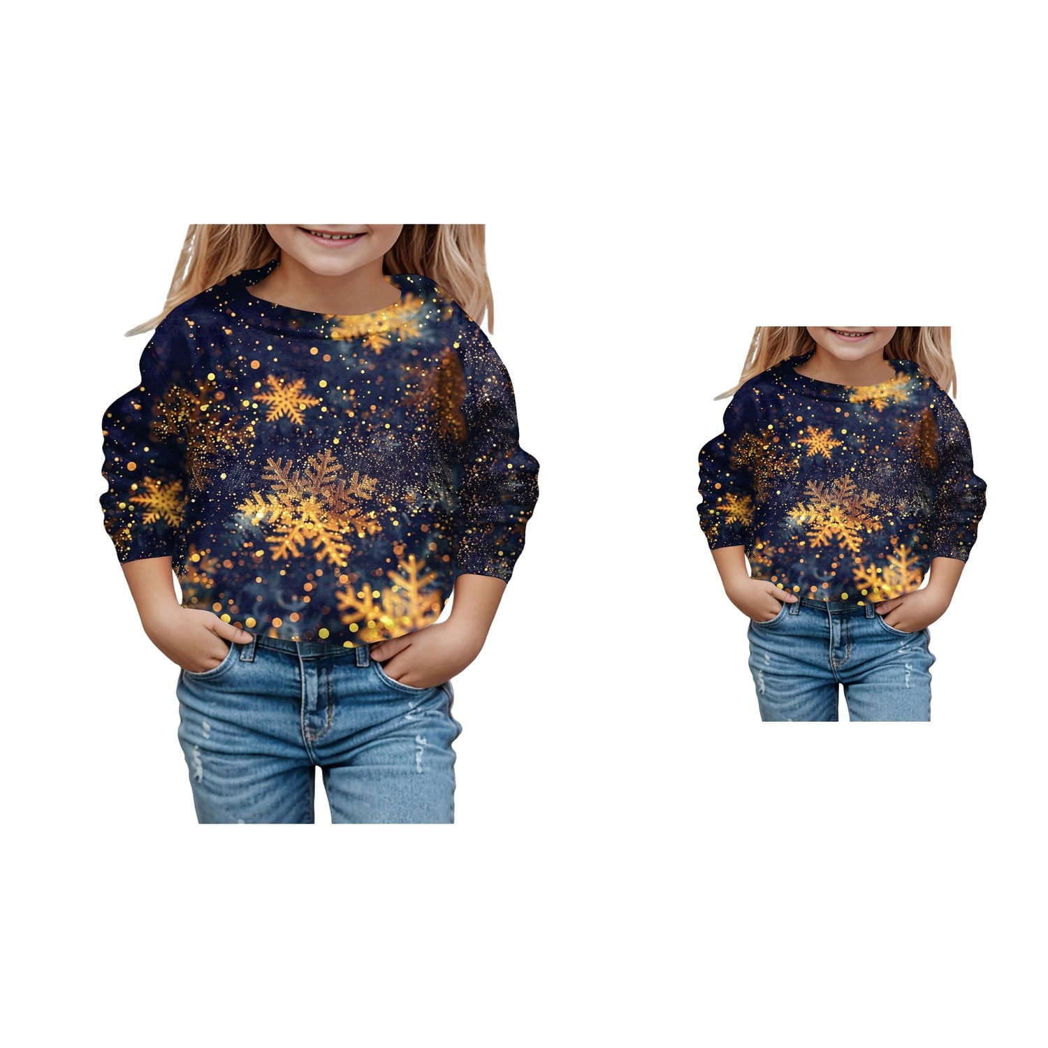 Children Fashion Christmas Cute Printed Crew Neck Hoodless Long Sleeve ...