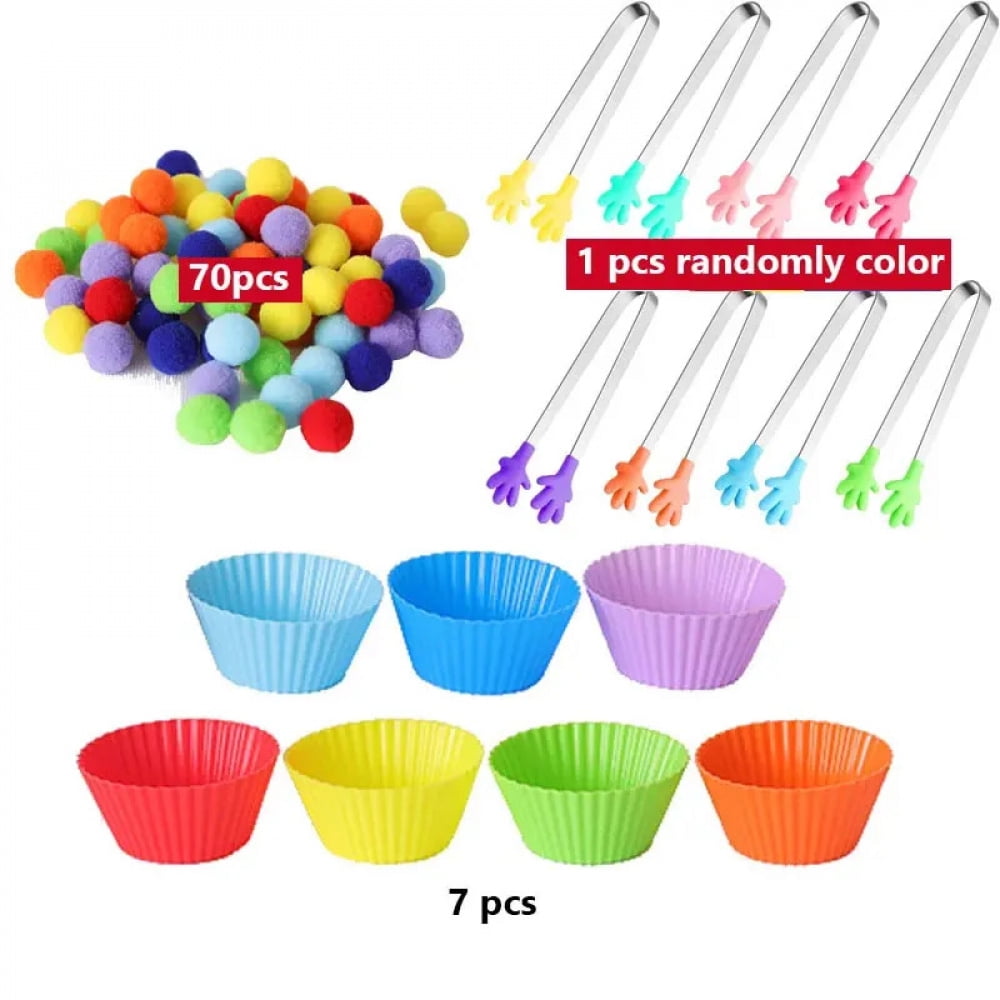 Children Fine Motor Skills Learning Counting Rainbow Pompoms Sorting ...