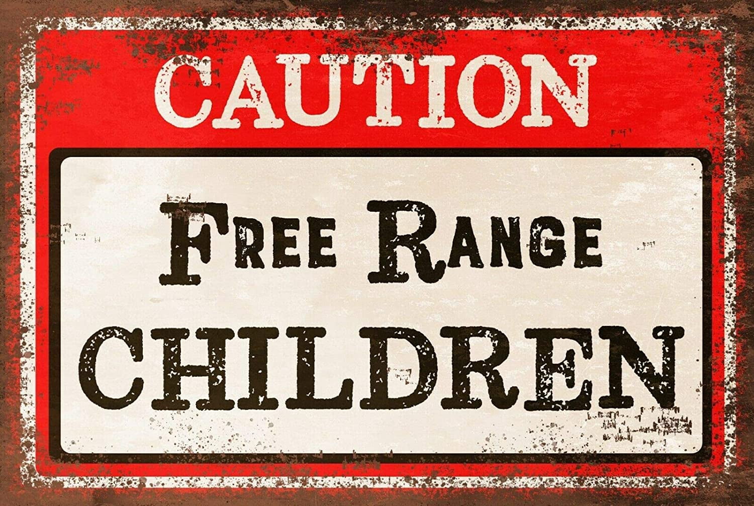 Children Free Range Warning Vintage Style Retro Metal Sign, Gate, Park ...