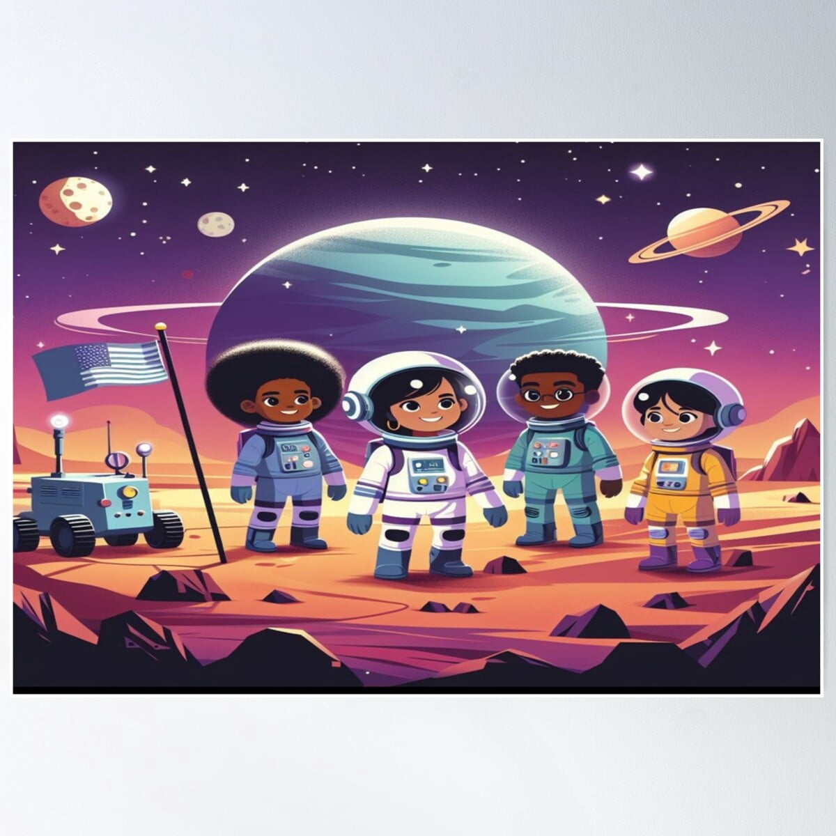 Children Girl Astronauts Space Walk Wall Art And Puzzle Poster Wall Art ...