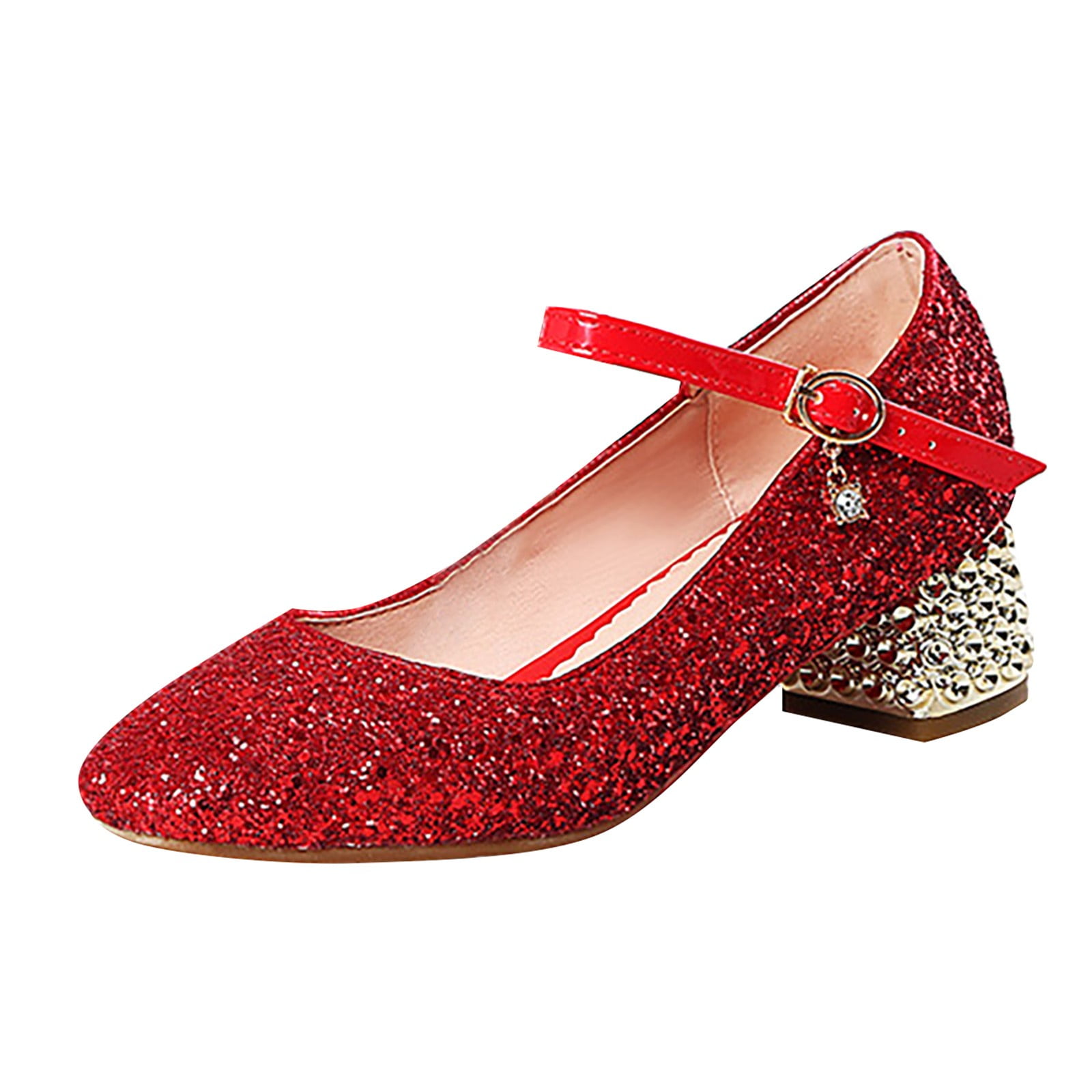 Children Girl Casual Shiny 4.5cm High Heel Shoes Closed Toe Hook And ...